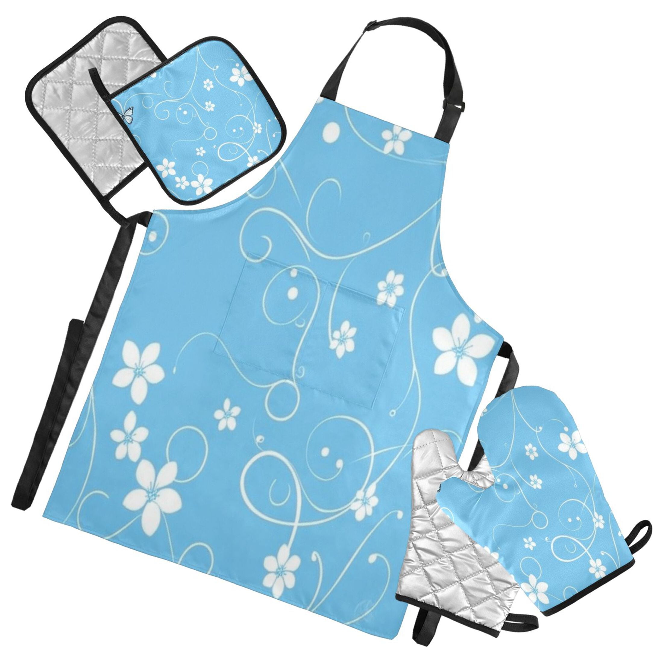 5-Piece Kitchen Apron Set with Heat-Resistant Gloves & Insulation Mats ...