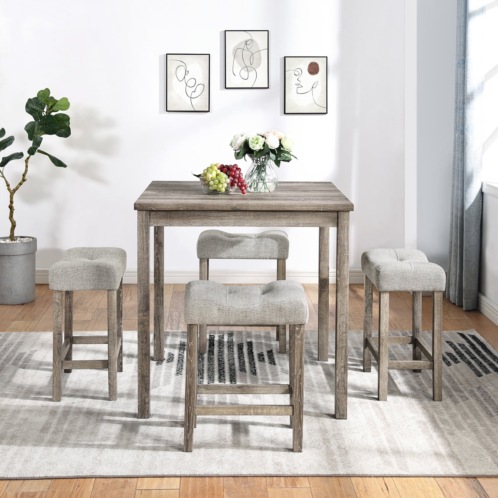 5 Piece Kitchen Counter Height Table Set with Industrial Dining Table ...