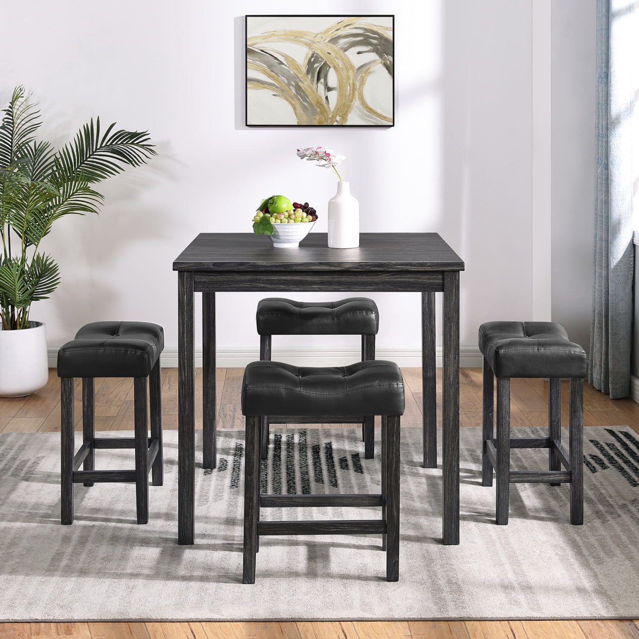 5 Piece Kitchen Counter Height Table Set with Industrial Dining Table ...