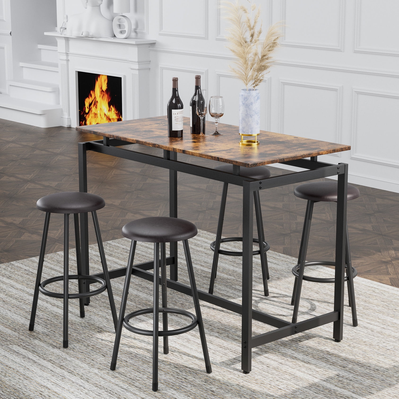 5-Piece Kitchen Counter Table Set | Rustic Style, High Quality MDF for ...