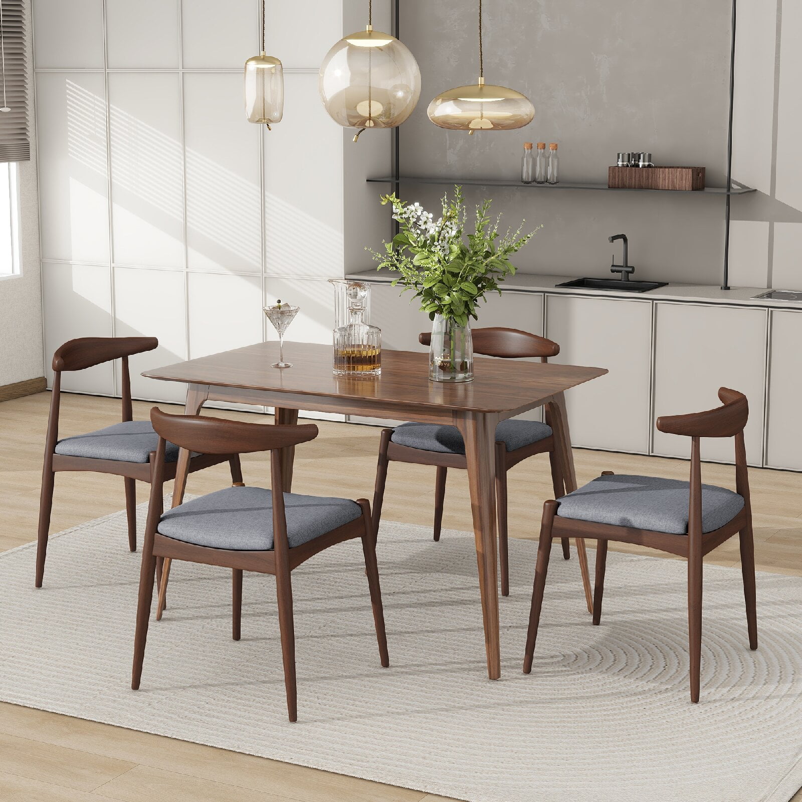 5-Piece Kitchen Dining Table Set with 4 Chairs, Retro - Elegant Dining ...