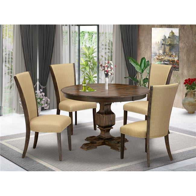 5 Piece Kitchen Dining Table Set - Brown & Distressed Jacobean ...