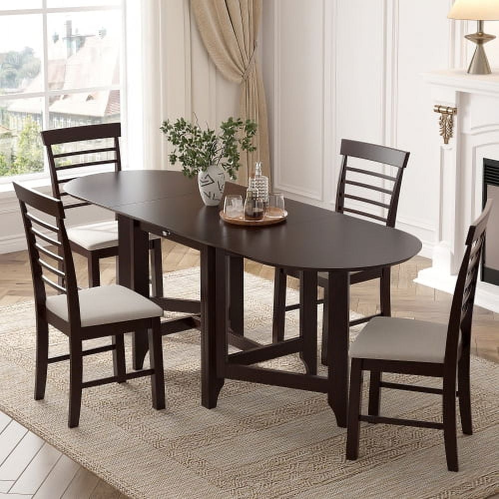5 Piece Kitchen Dining Table Set, Wood Round Dining Table Set with ...