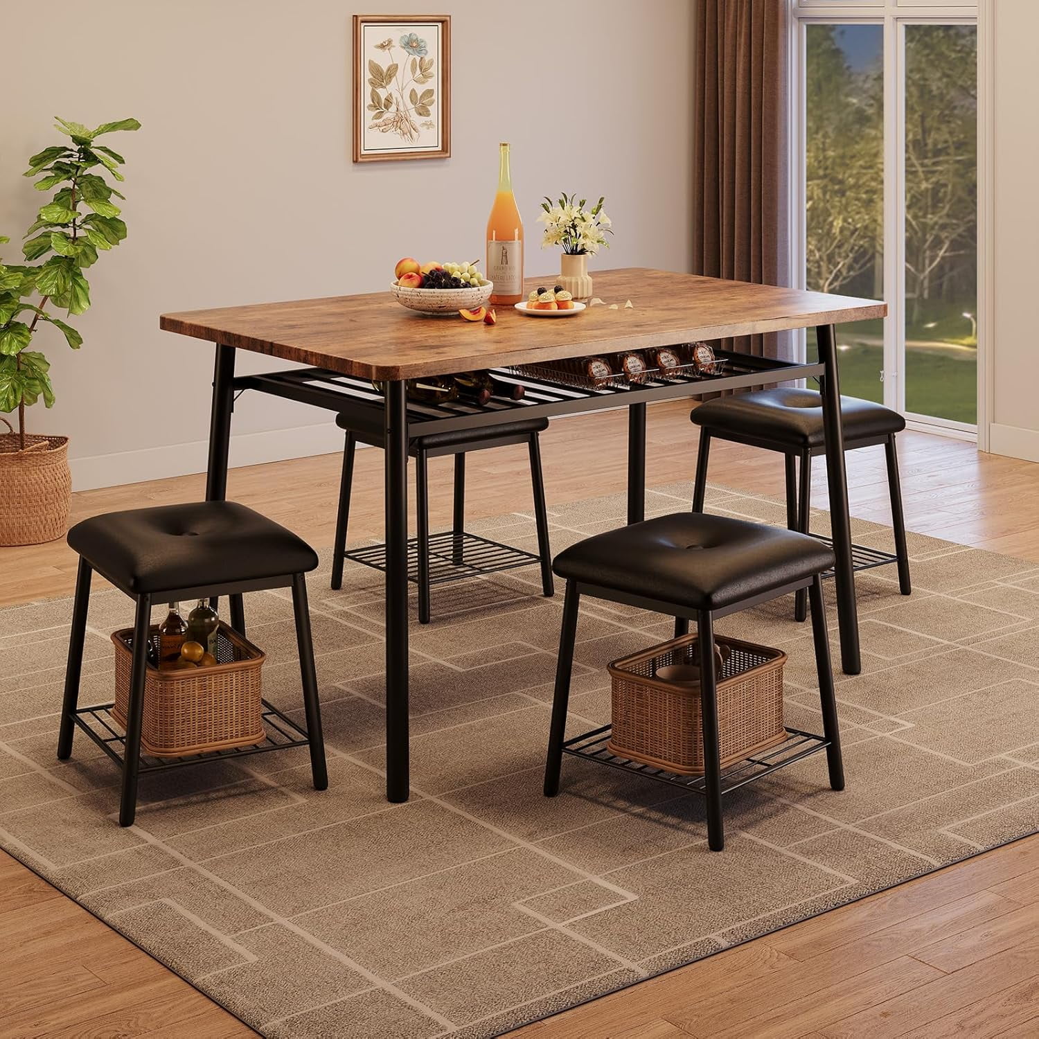 5-Piece Kitchen Dining Table Set for 4,Rectangular Kitchen Table with ...
