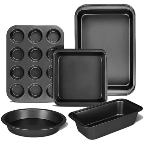 5-Piece Kitchen Non-Stick Baking Pan Set, Including Round/Square Cake ...
