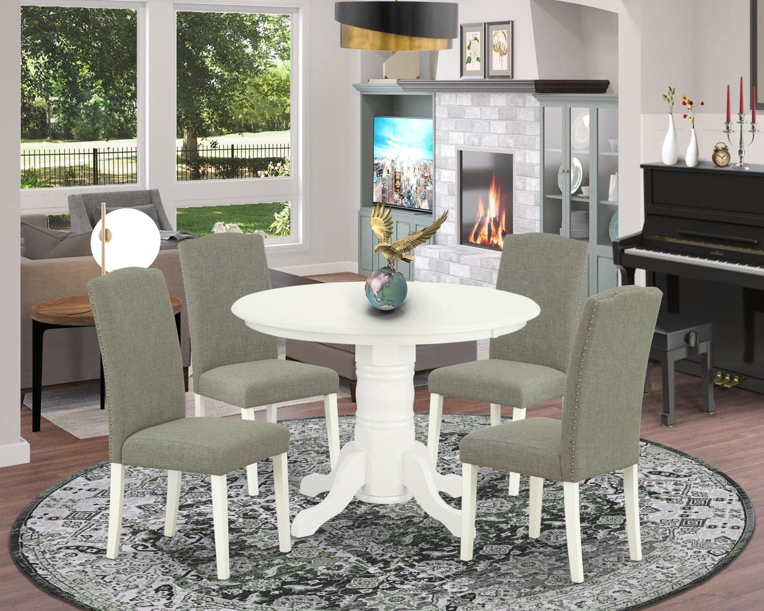 5 Piece Kitchen Table Set with Round Pedestal Table and Dark Shitake ...