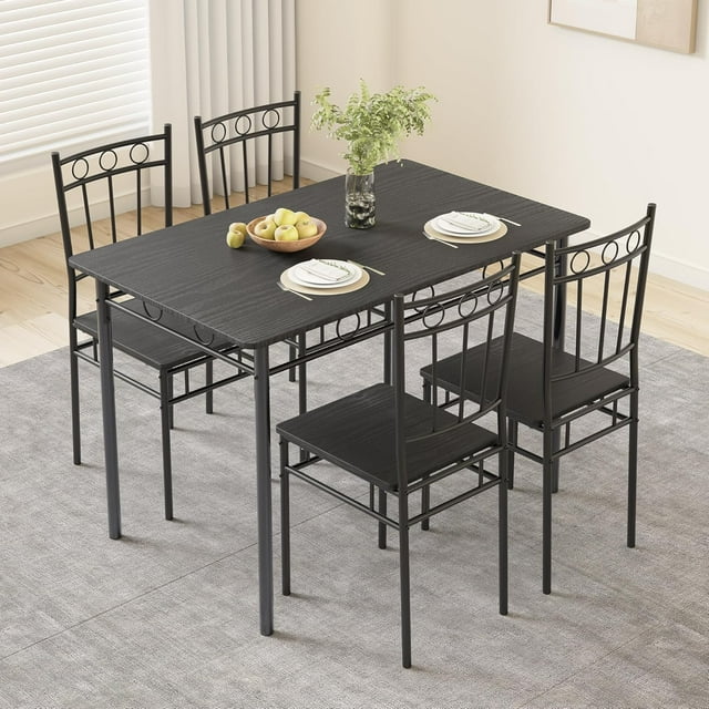 5-Piece Kitchen Table and Chairs, Rectangular Dining Room Table Set ...