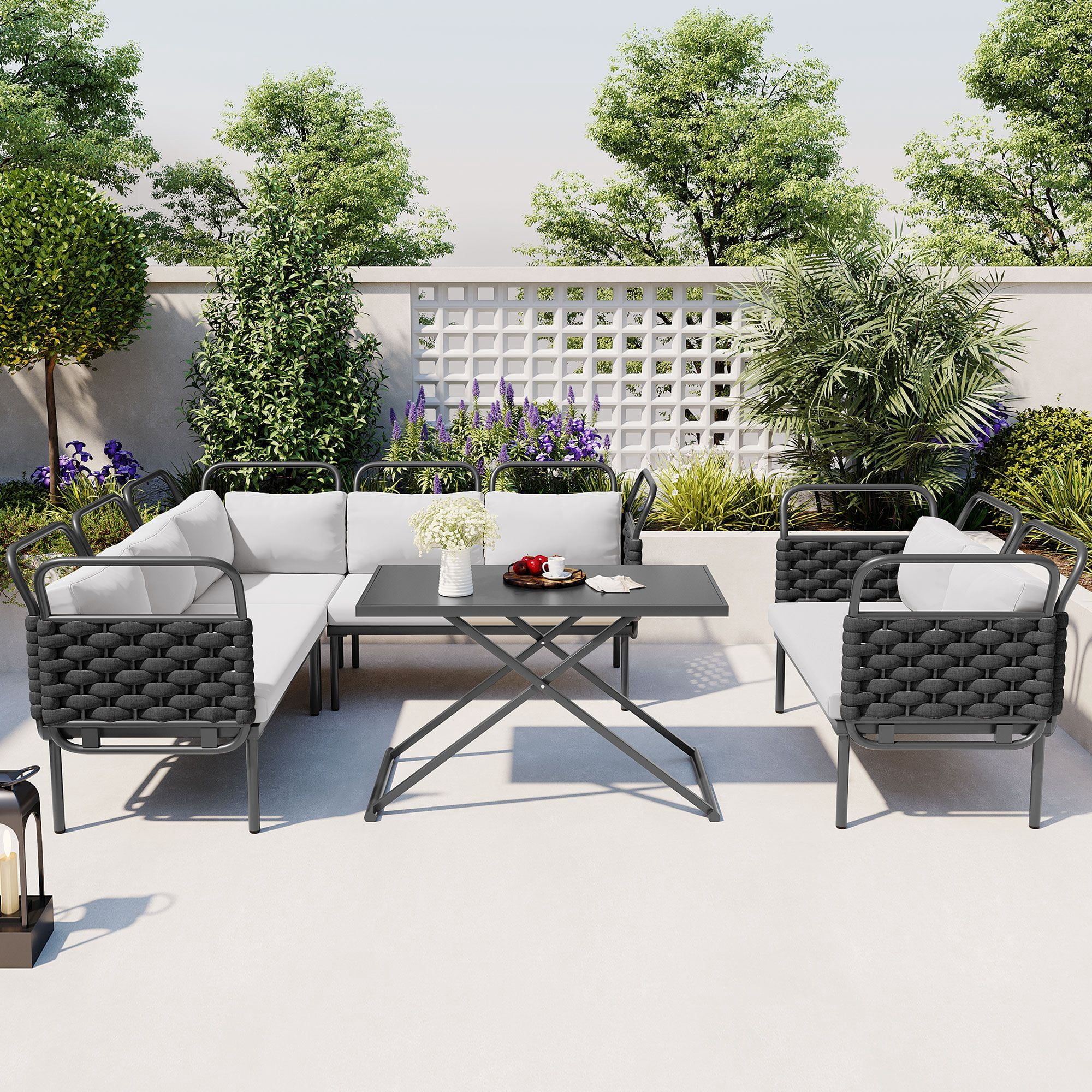 5-Piece L-Shaped Modern Patio Furniture, Outdoor Woven Rope ...