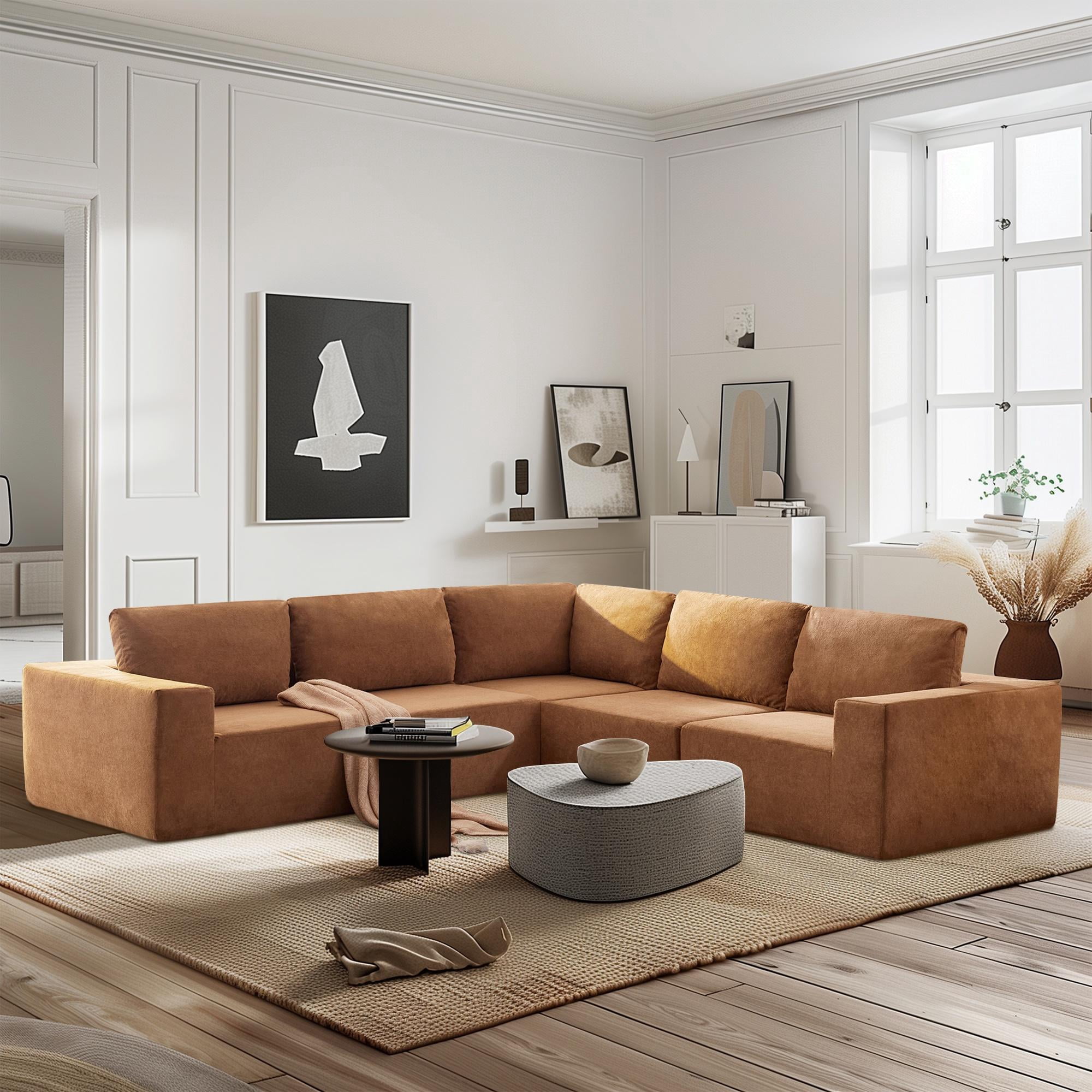 5 Piece L-Shaped Modular Sectional Couch, Atumon 5-Seat Sectional Couch ...