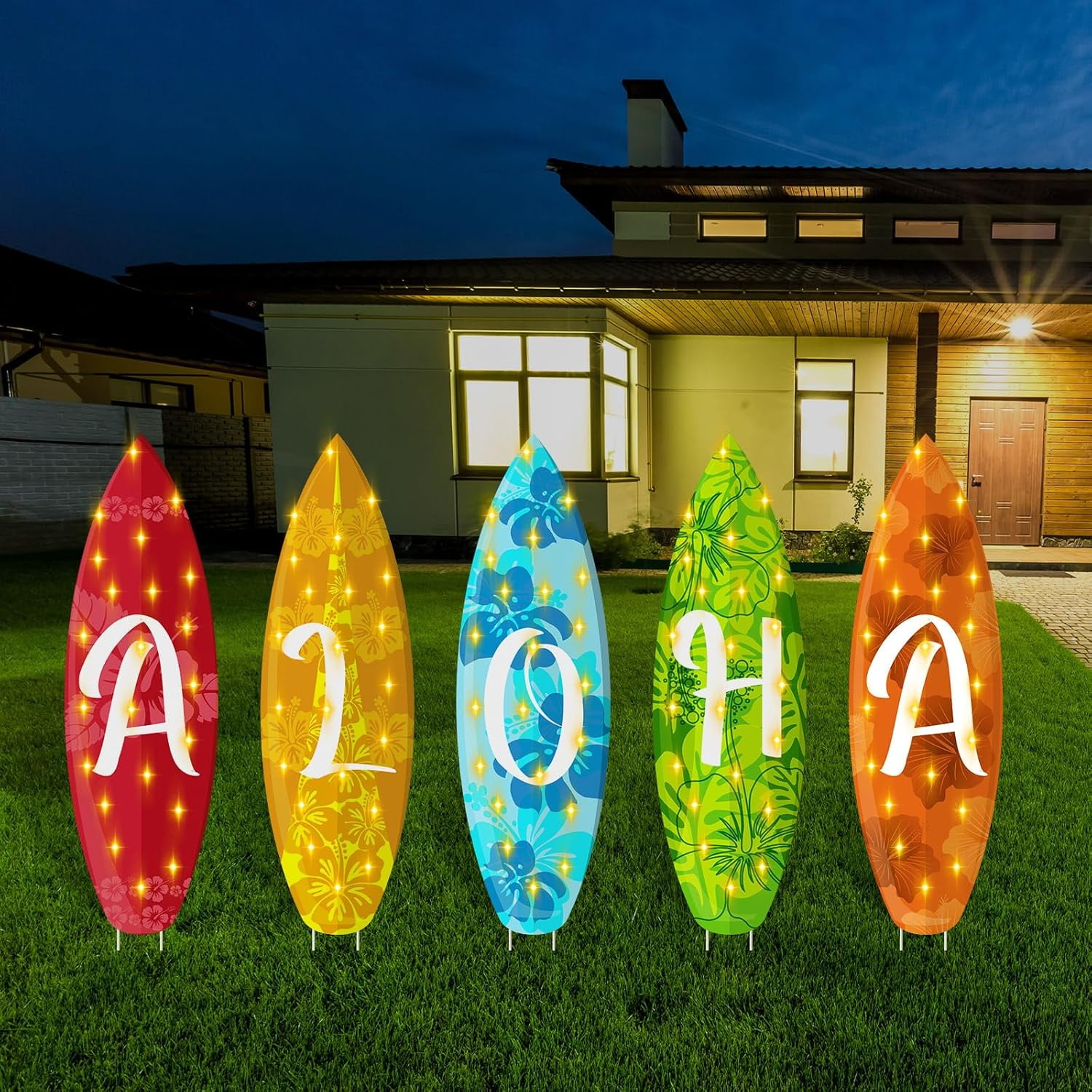 5 Piece LED Aloha Yard Sign - Aloha Surfboard Sign - Tropical Summer ...