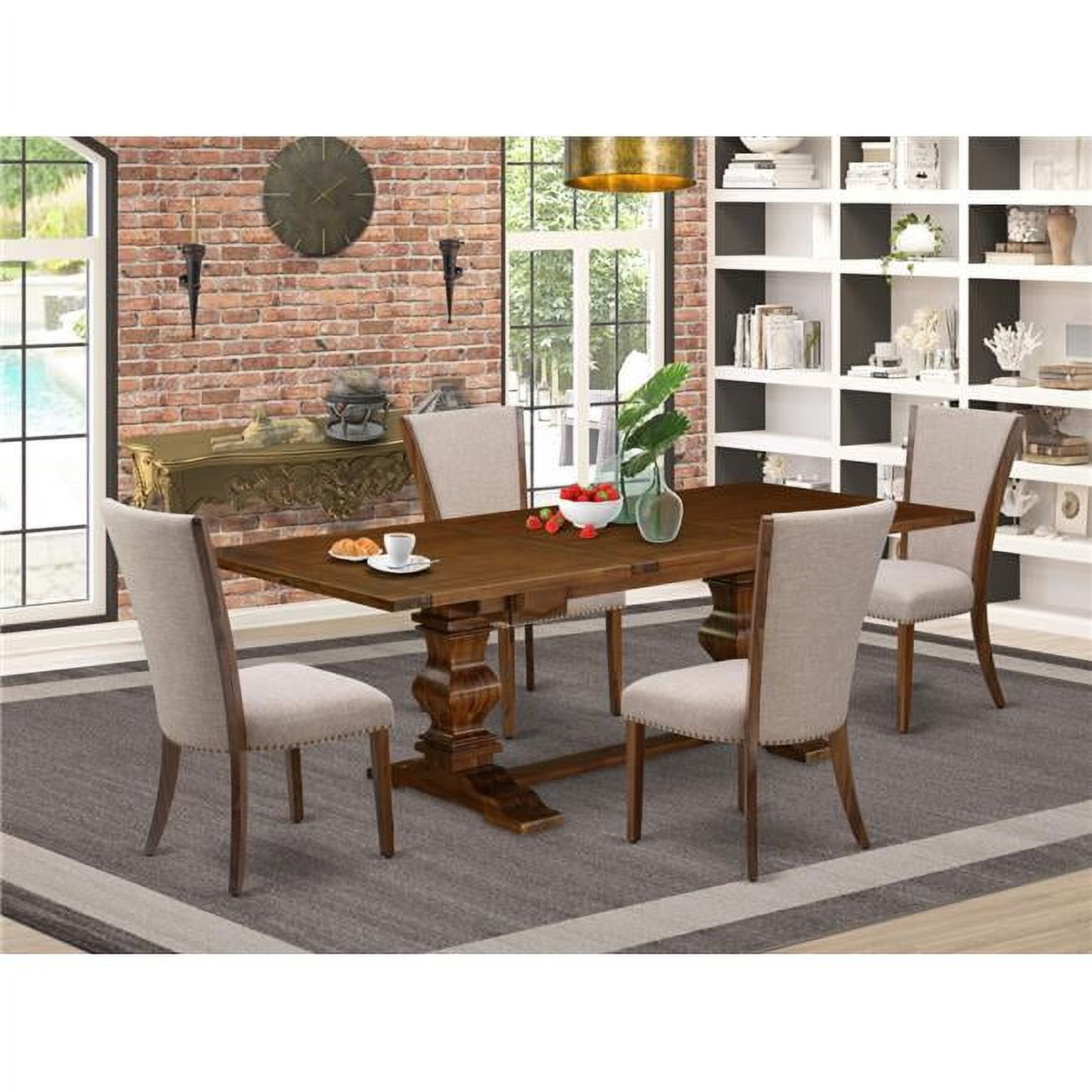 5 Piece Lassale Modern Dining Table Set - Antique Walnut & Light Tan ...