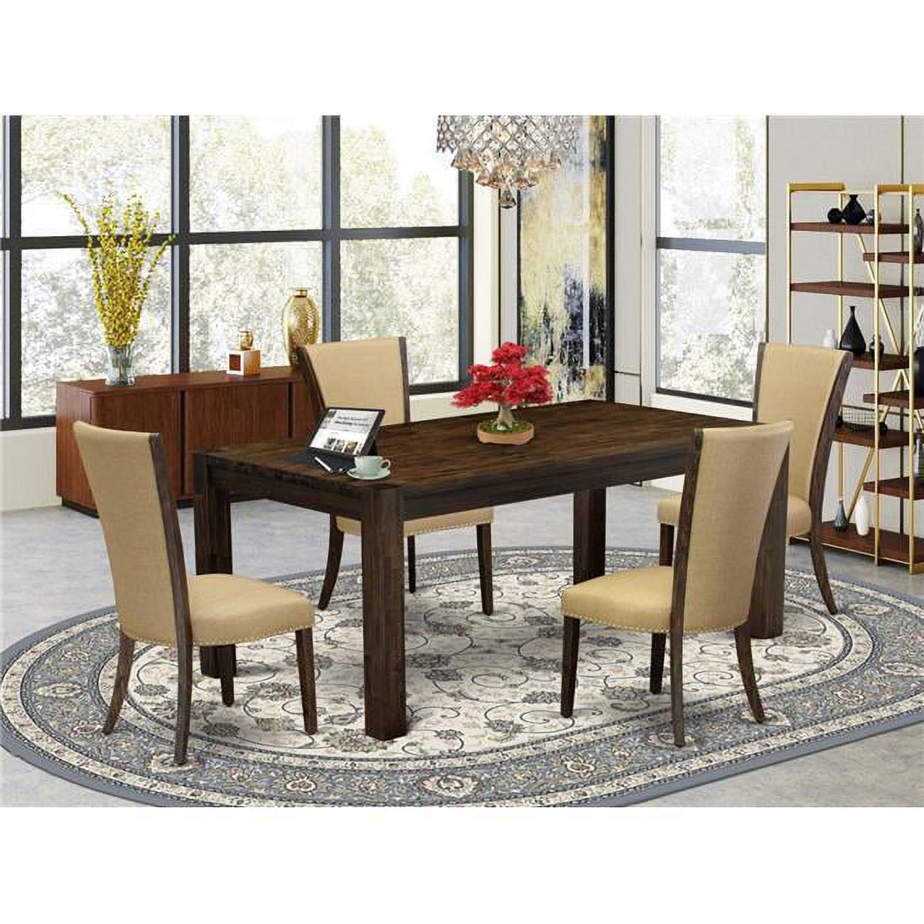 5 Piece Lismore Dining Room Table Set - Distressed Jacobean & Brown ...