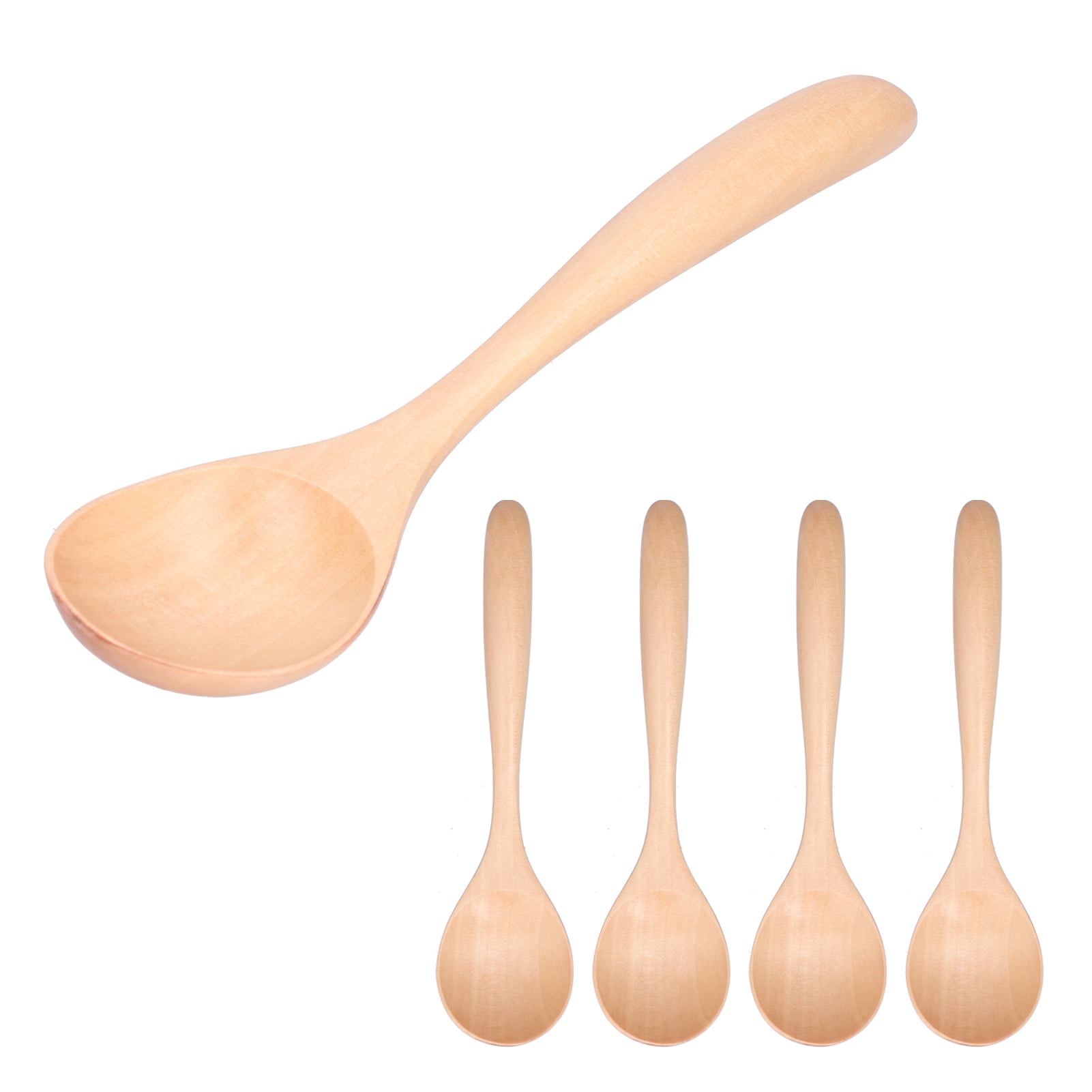 5-Piece Long Handle Wooden Soup Spoon Set - Multi-Purpose Cooking ...