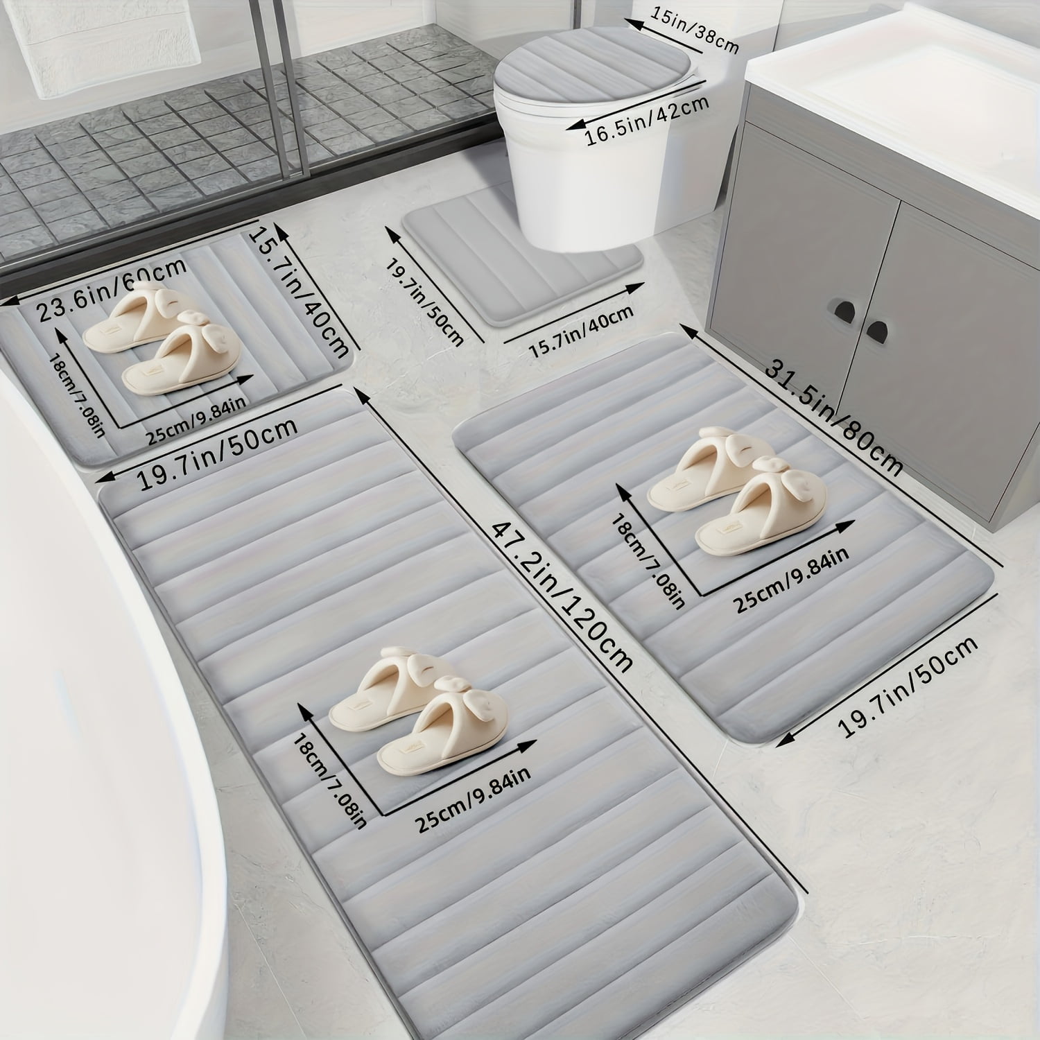 **5-Piece Luxury Memory Foam Bath Mat Set - Plush Non-Slip, Super ...