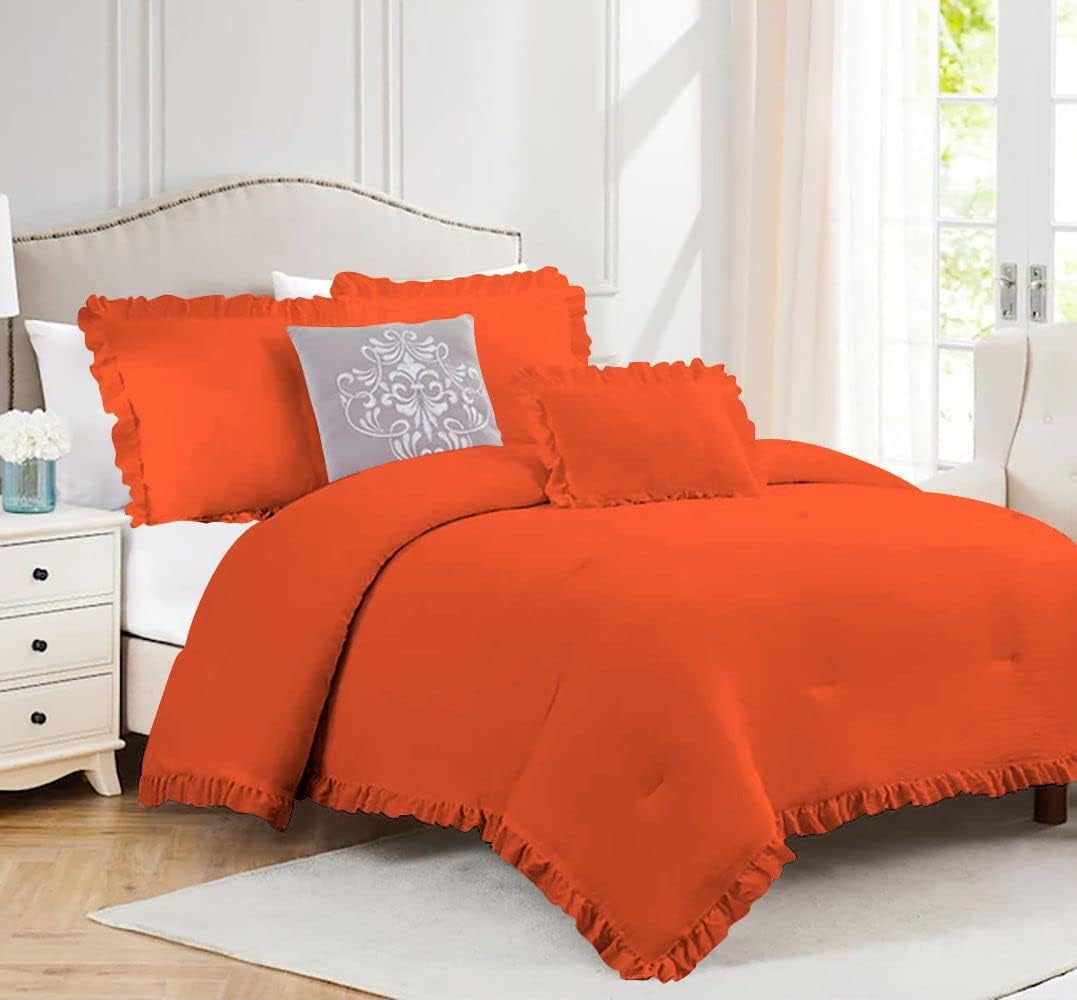 5 Piece Luxury Vintage Ruffle Pattern Comforter By D.N.G. BEDDINGS Set ...