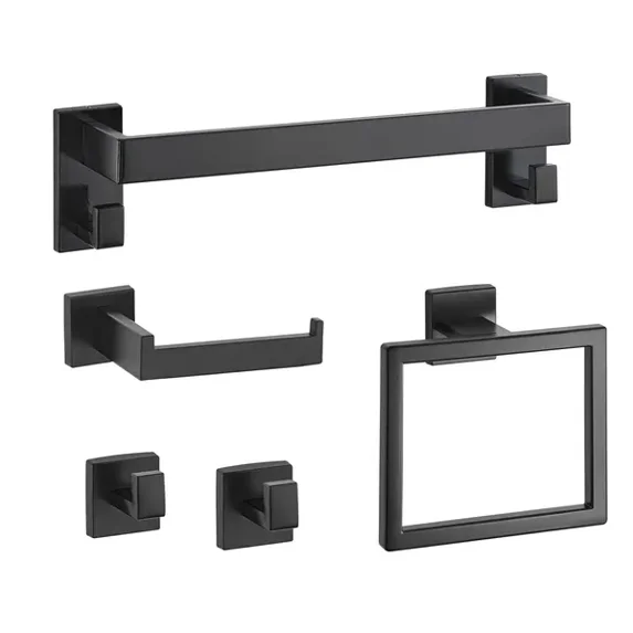 5-Piece Matte Black Bathroom Hardware Set,Stainless Steel Towel Bar ...