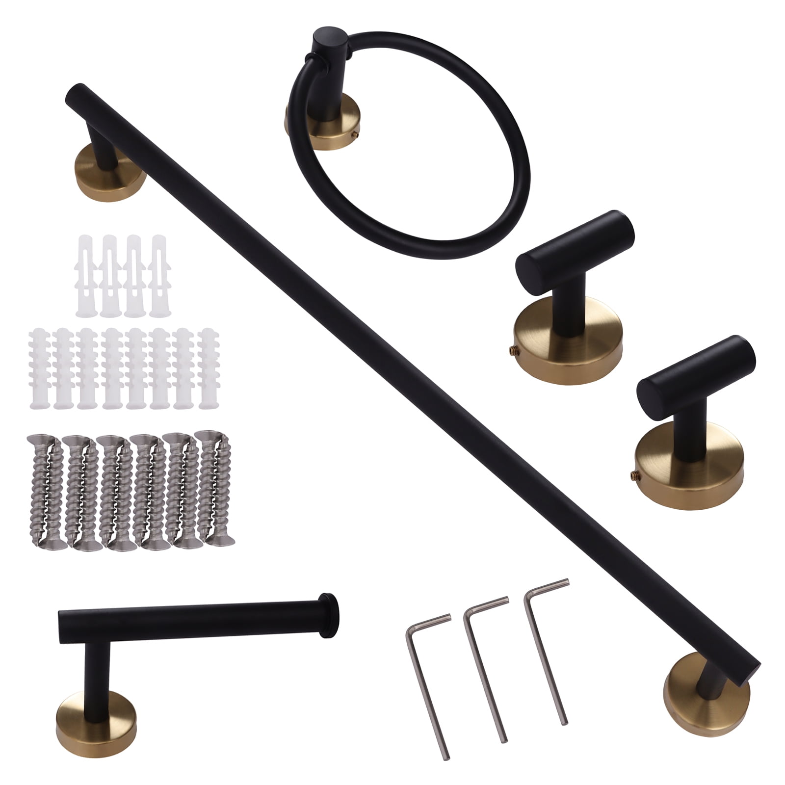 5-Piece Matte Black & Gold Bathroom Hardware Set, 304 Stainless Steel ...