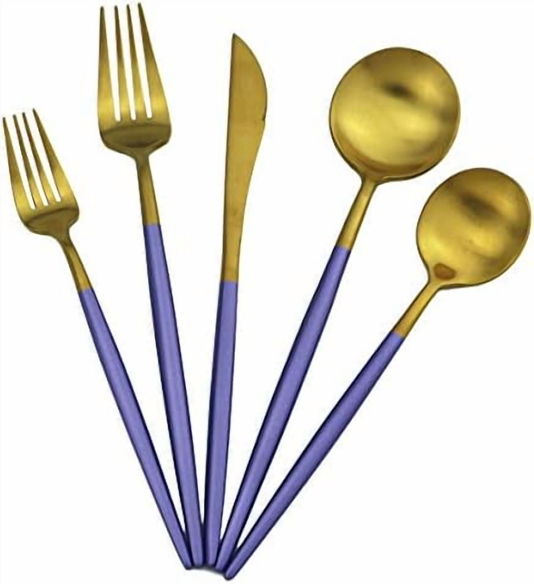 5-Piece Matte Gold Silverware Set, 18/10 Stainless Steel Satin Finish ...