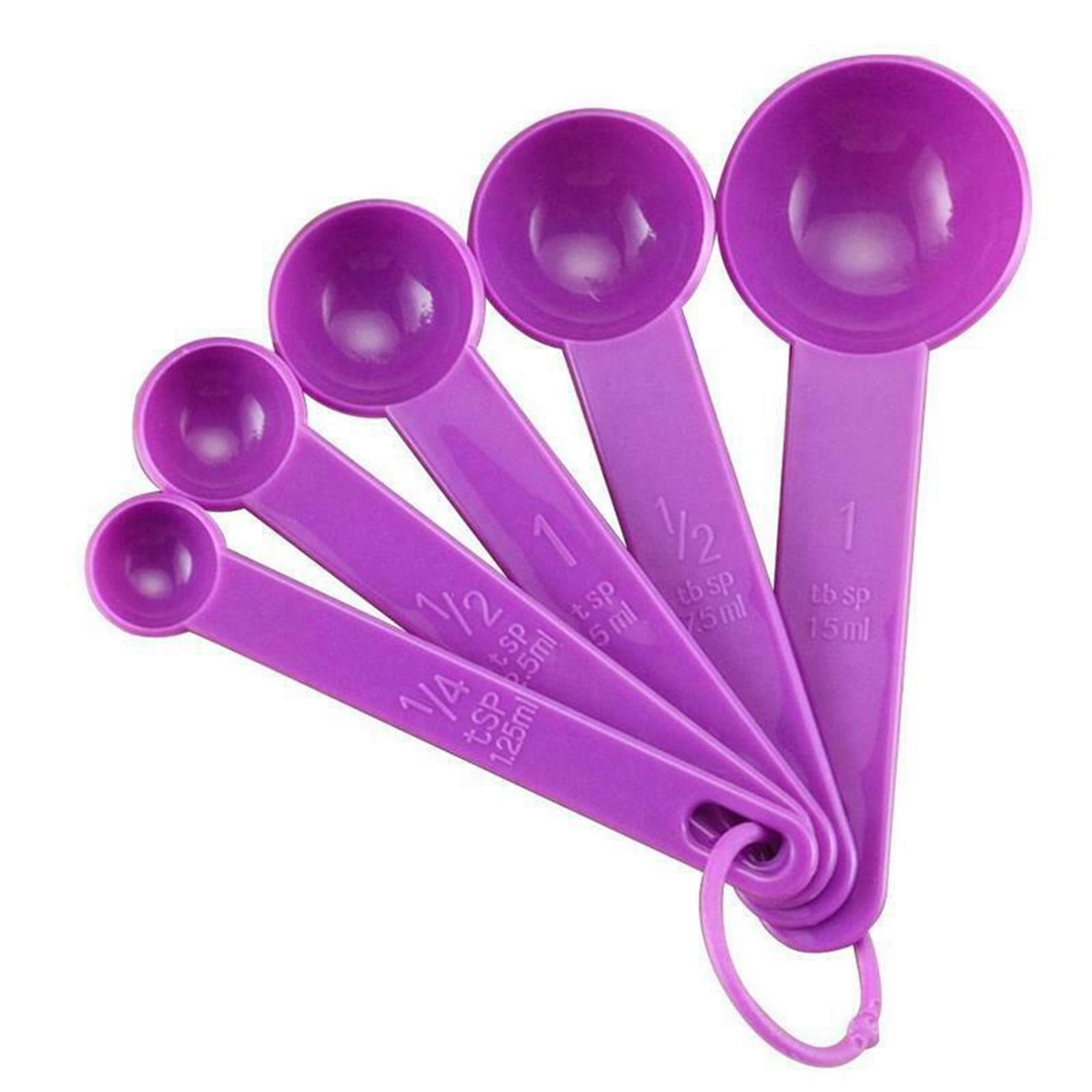 5 Piece Measuring Spoon Set Baking Plastic Teaspoon Tablespoon Stackable Black White Purple ...