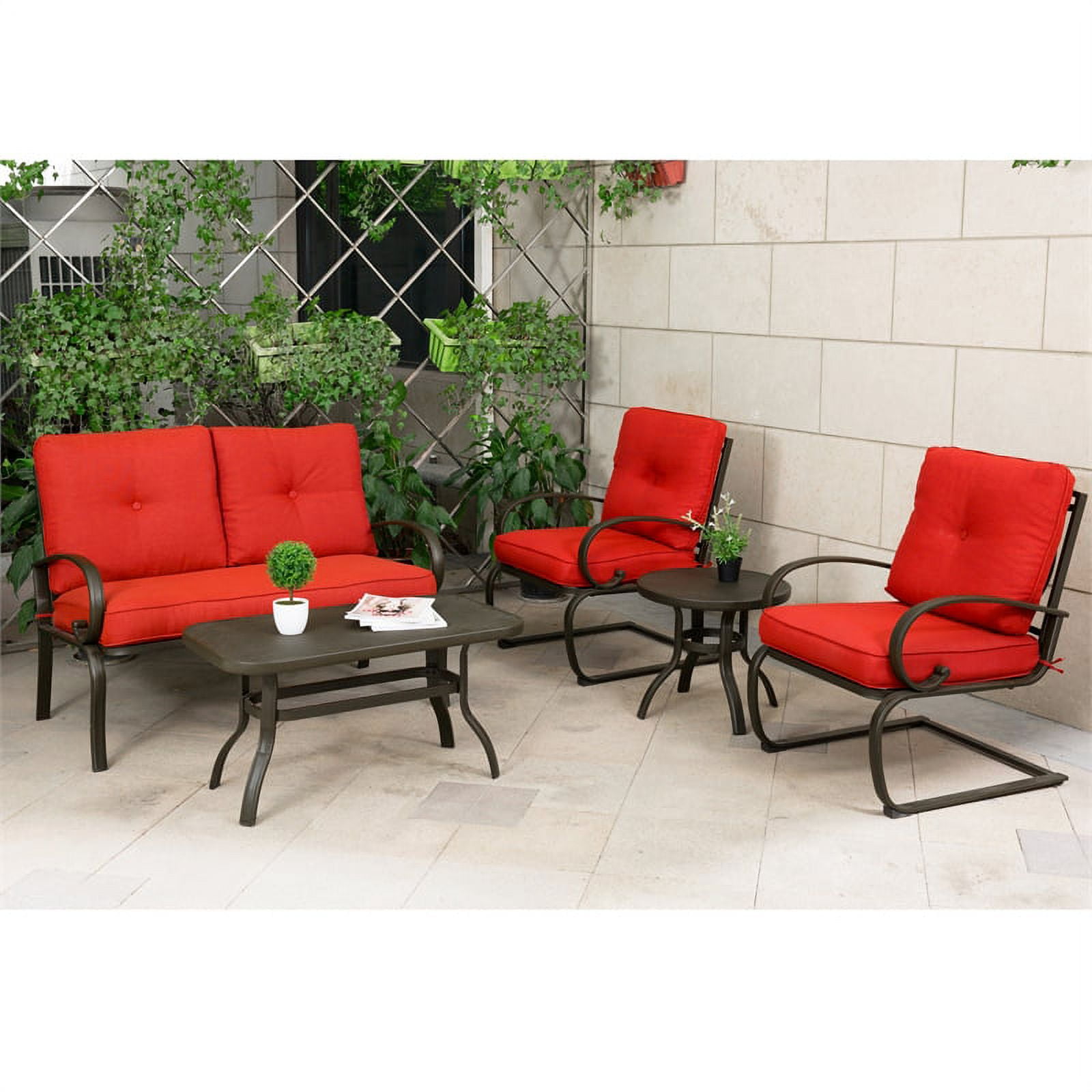 5 Piece Metal Conversation Set Wrought Iron Patio Set Red - Walmart.com