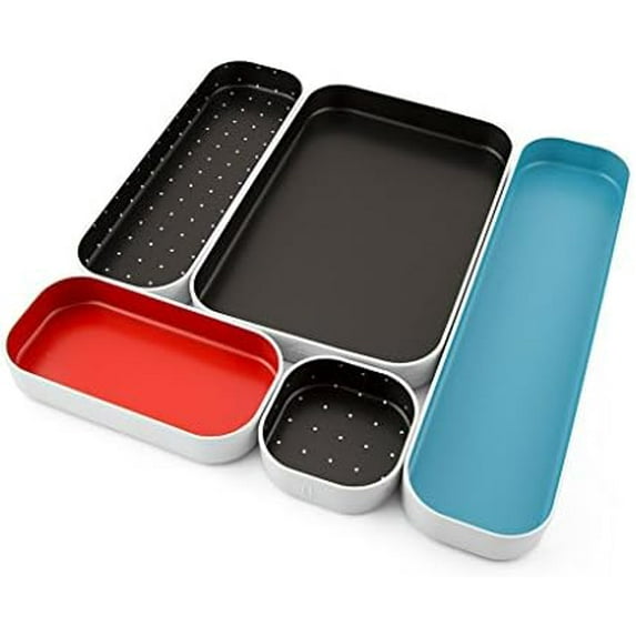 5 Piece Metal Organizer Tray Set for Storing Makeup, Stationery ...
