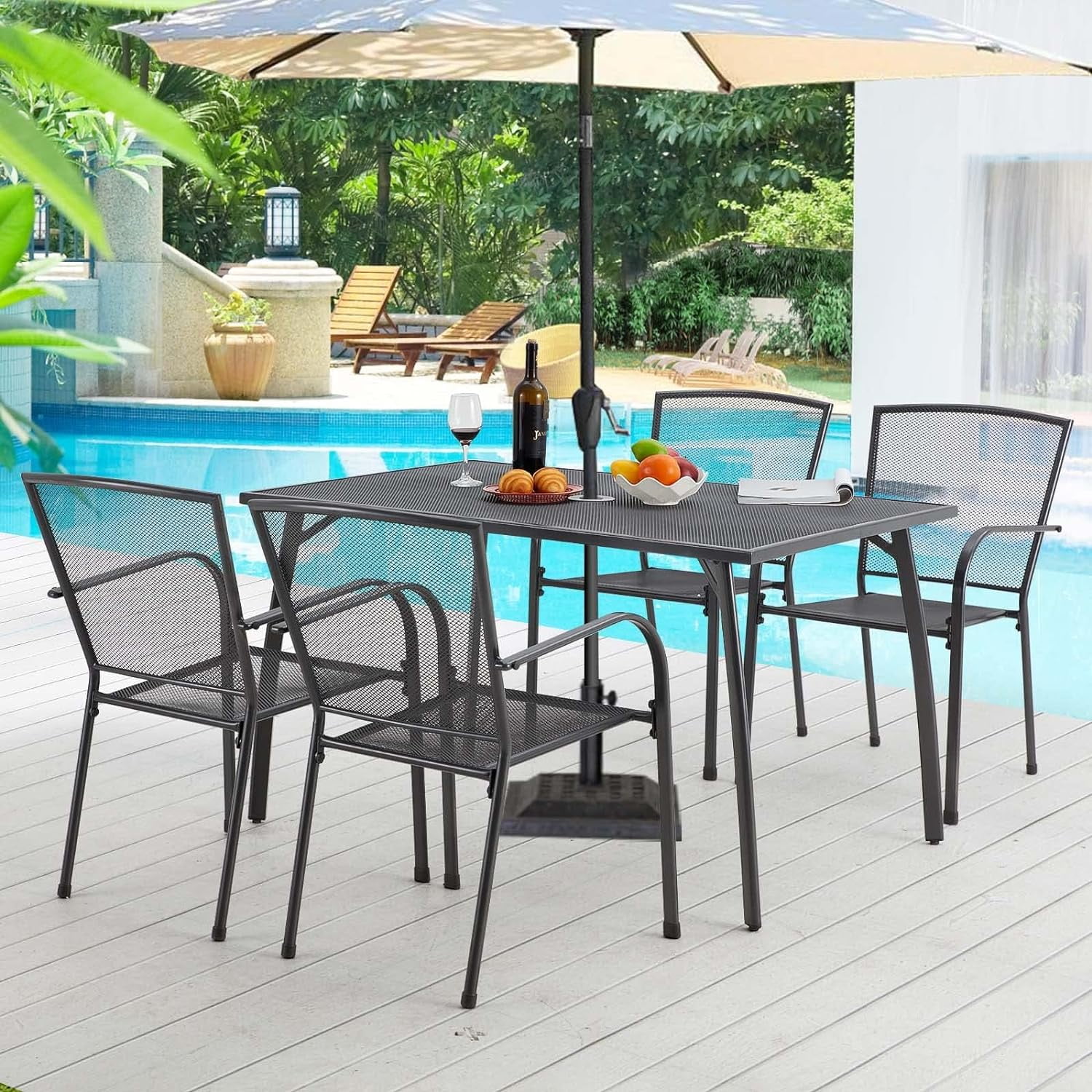 5 Piece Metal Outdoor Patio Dining Set, Outdoor Table and Chair with ...