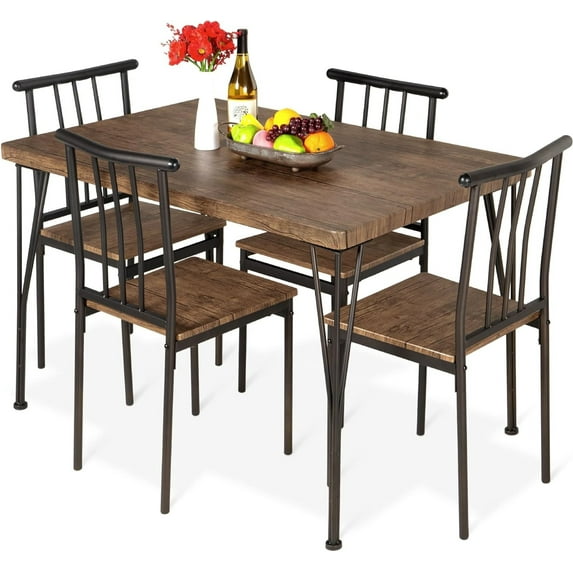 5-Piece Metal and Wood Indoor Modern Rectangular Dining Table Furniture ...