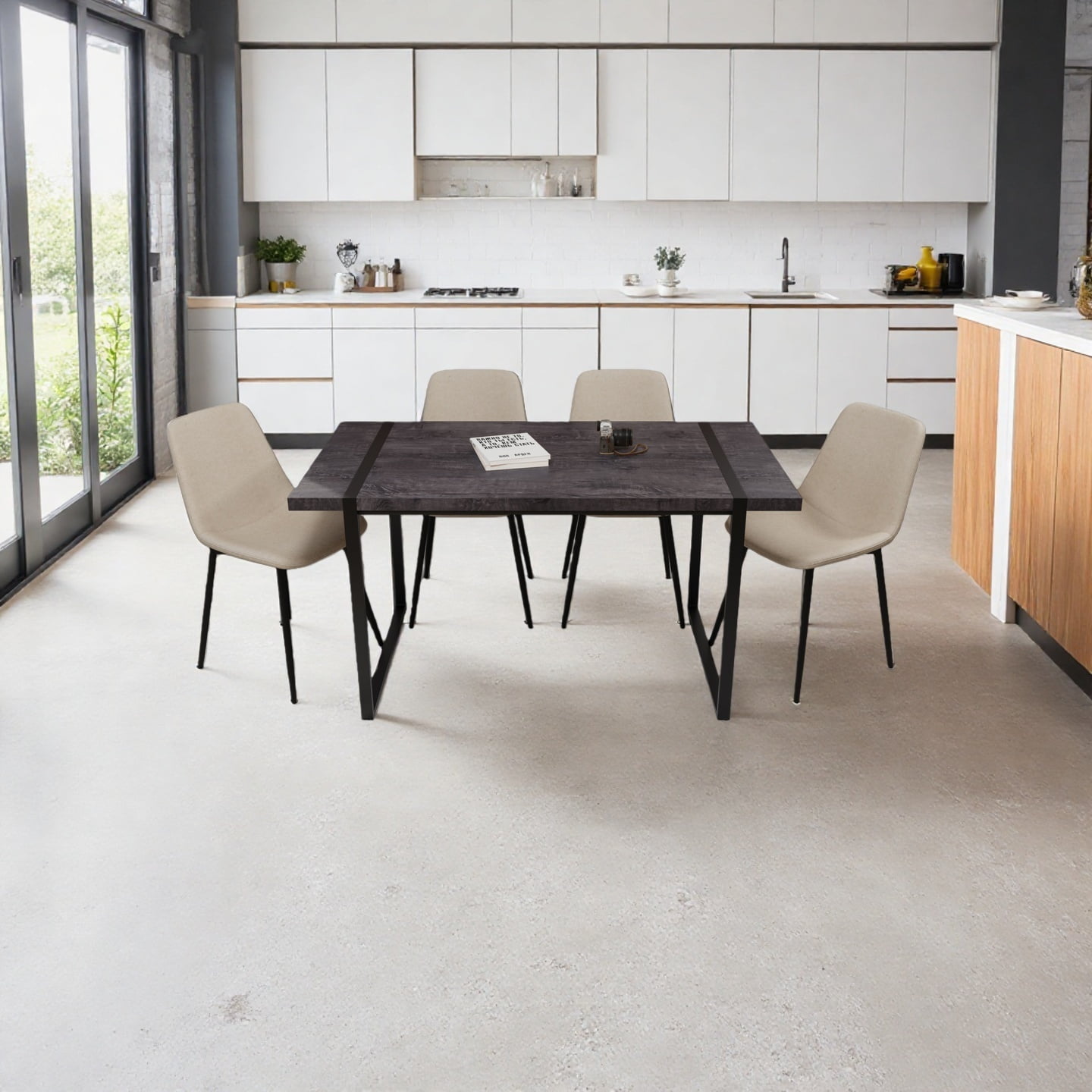 5-Piece Mid-Century Modern Dining Set - 59" Black MDF Table with Metal ...