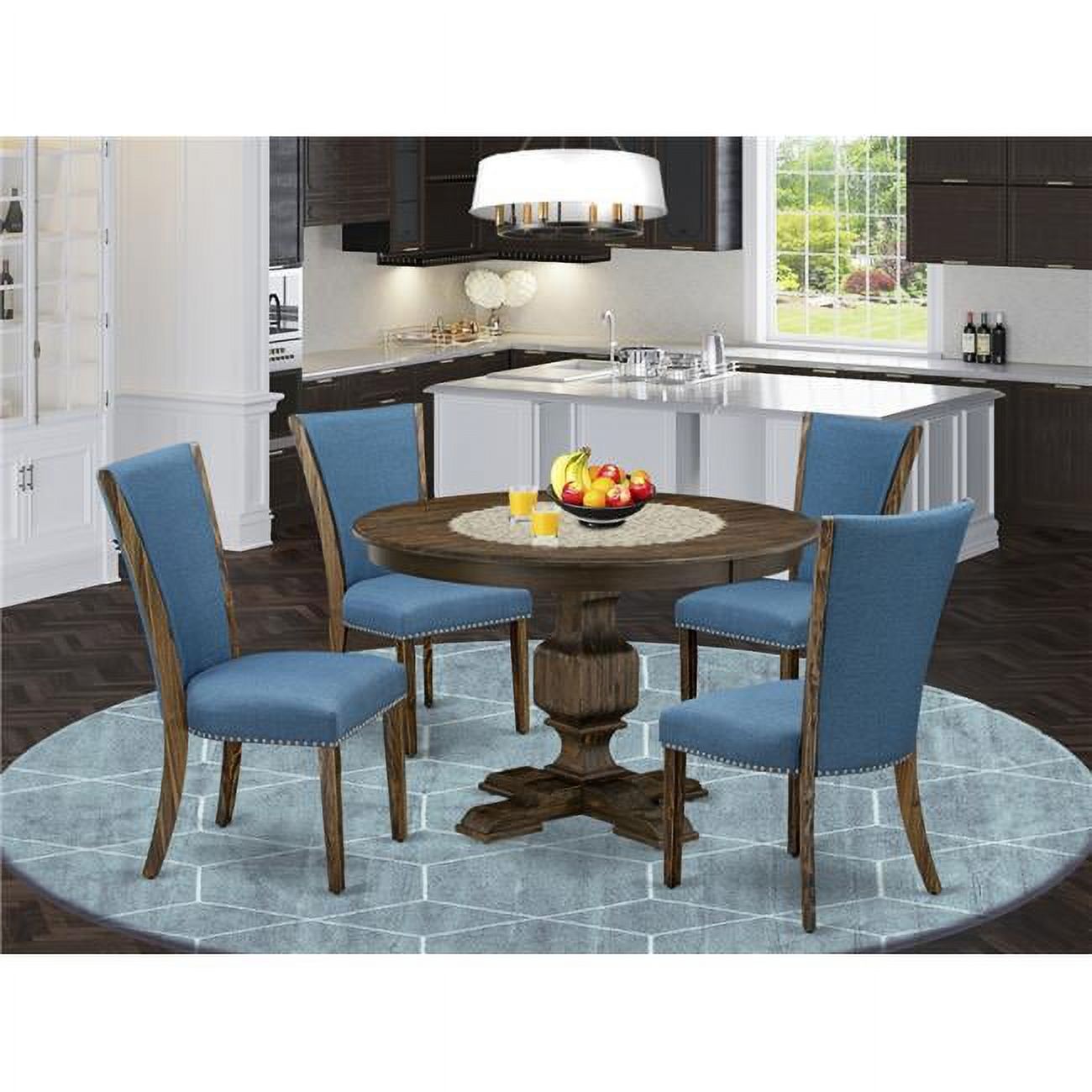 5 Piece Modern Dining Set - Blue & Distressed Jacobean - Walmart.com