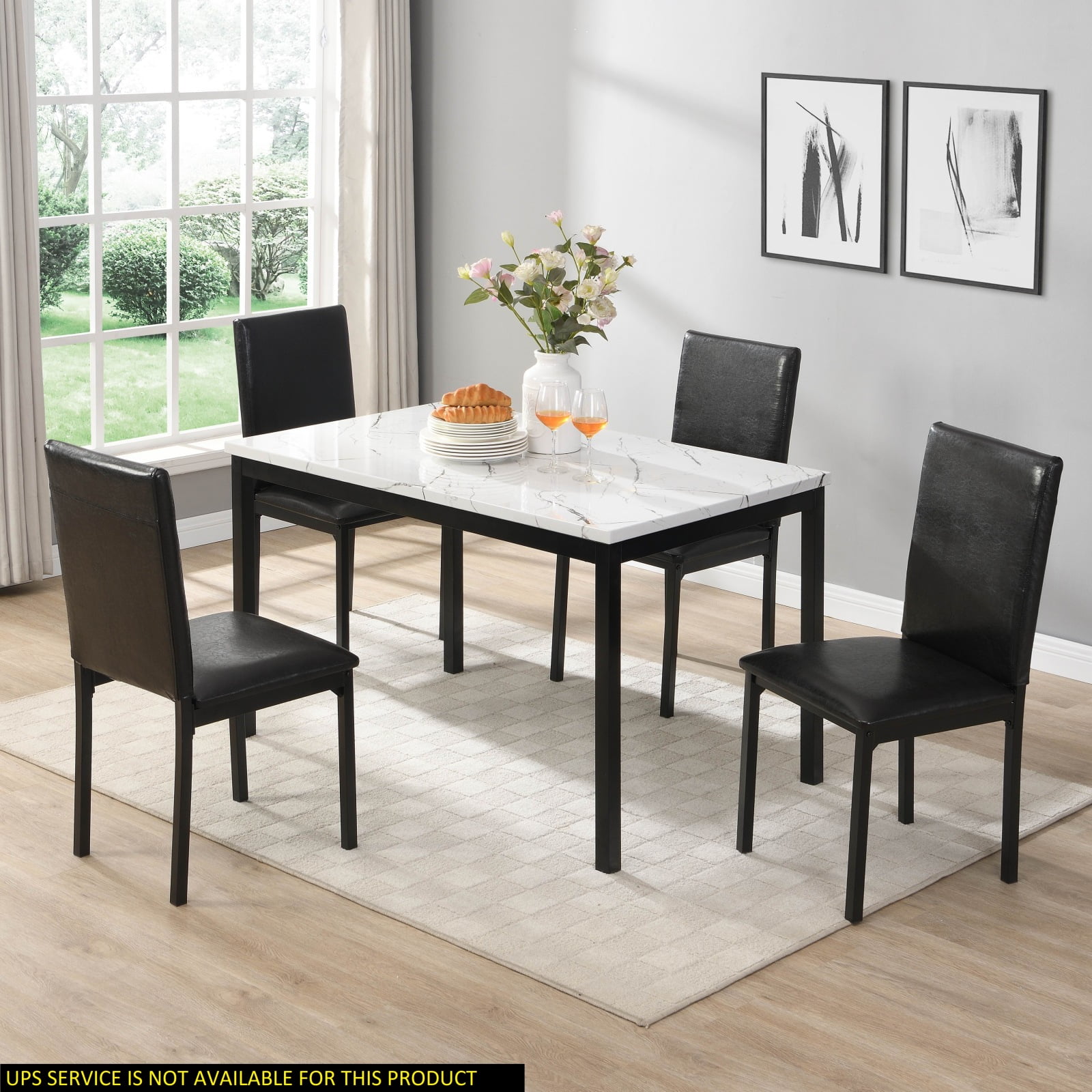 5-Piece Modern Dining Set, White Faux Marble Top Table and 4 Side ...