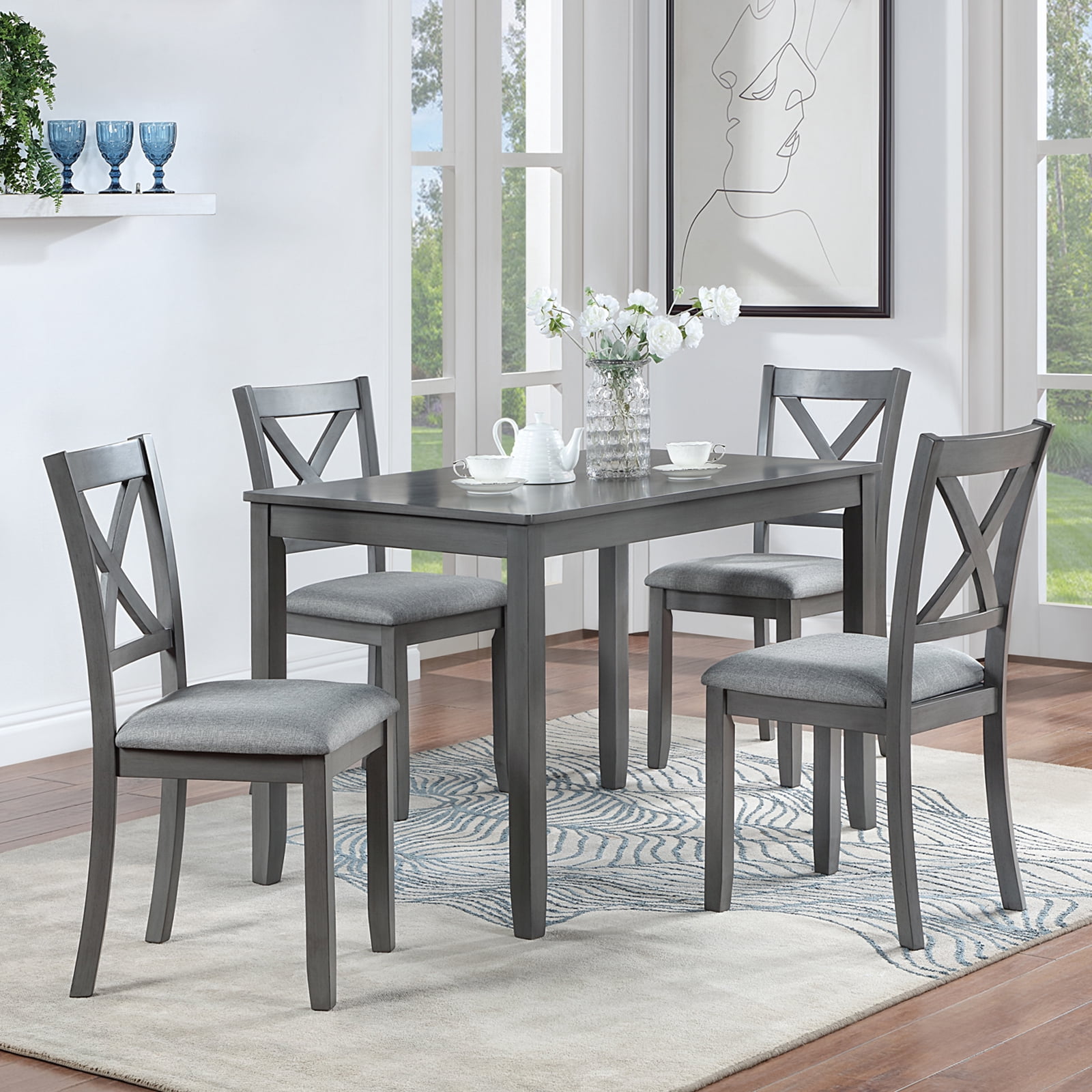 5 Piece Modern Dining Set, Wooden Dining Rectangular Table set for 4 ...