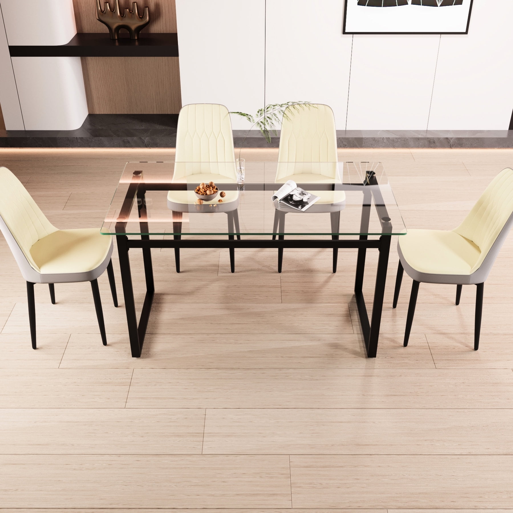 Modern Kitchen Dining Table Set | Easy Maintenance Glass Top | Sturdy ...