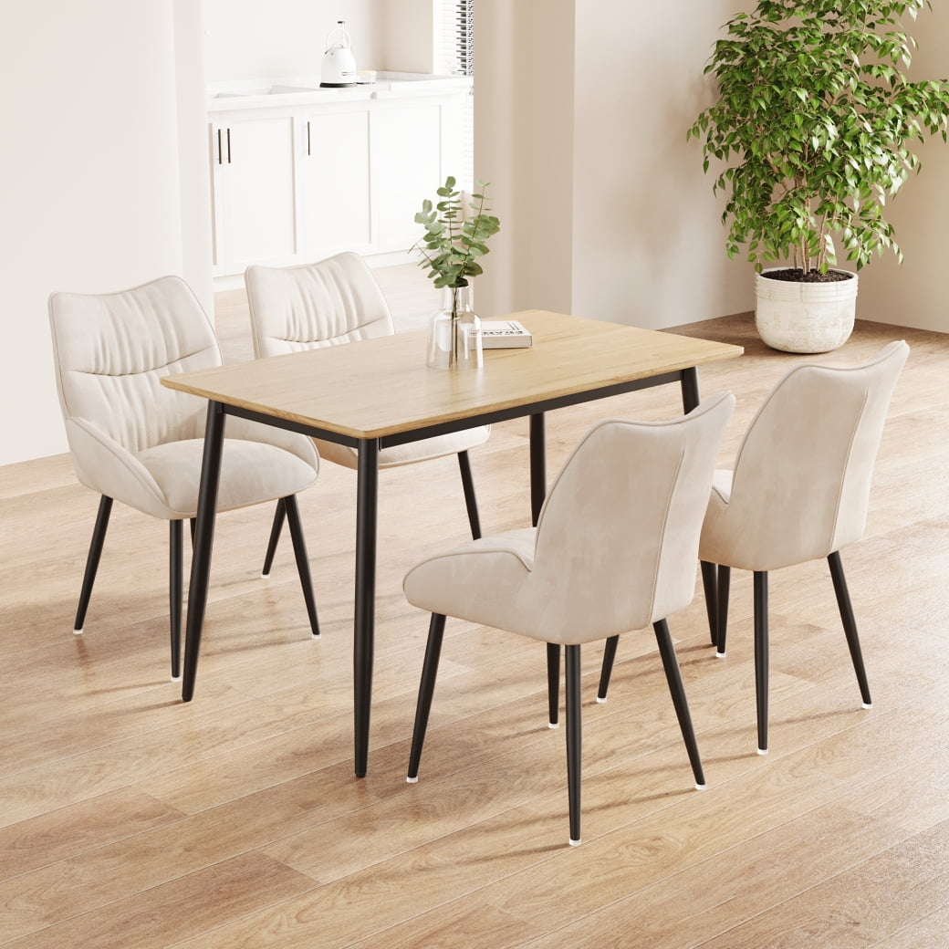 5-Piece Modern Minimalist Dining Table Set with Wood Grain Top & Teddy ...