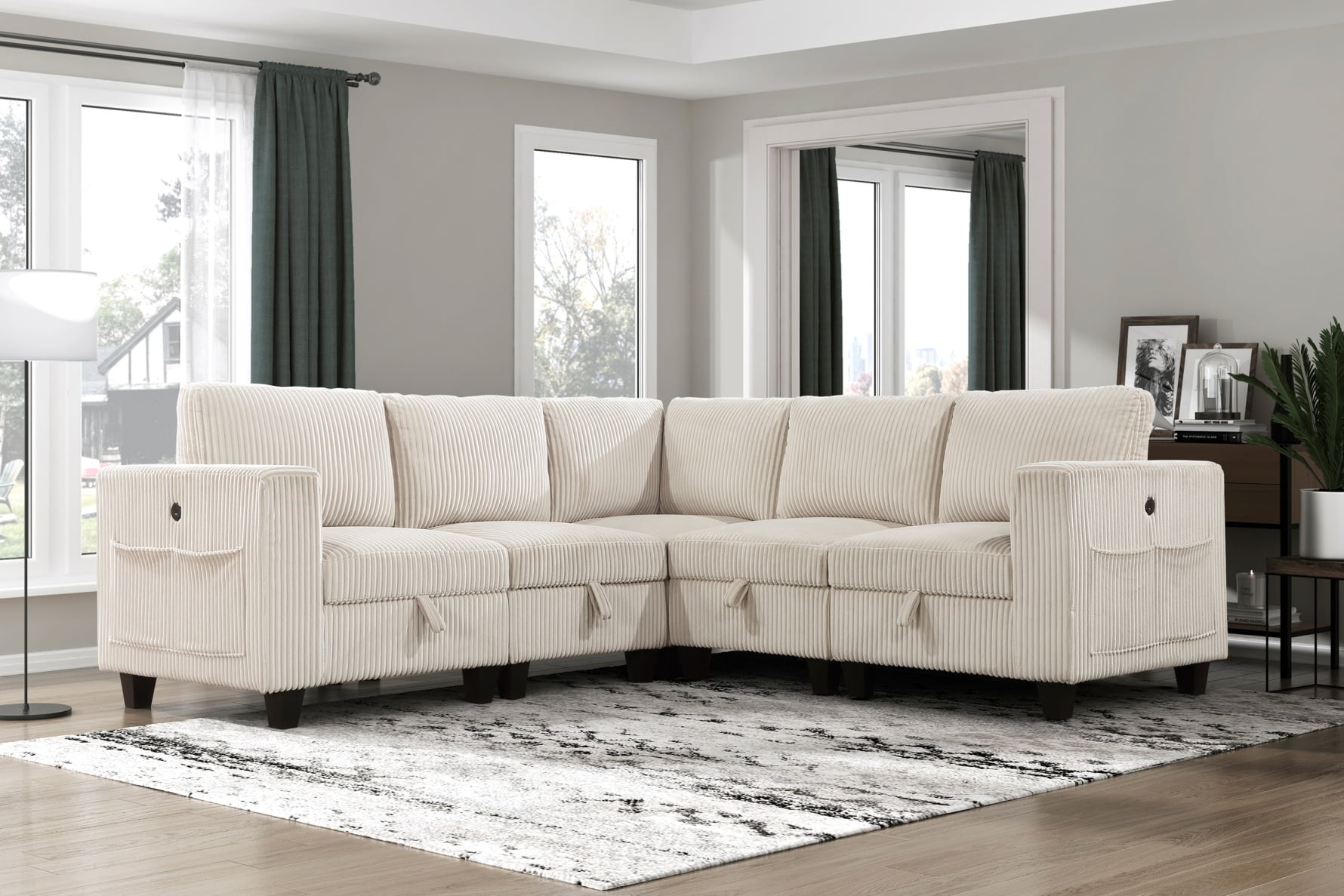5 Piece Modular Sectional Sofa with Storage Sepace, Corduroy Fabric ...