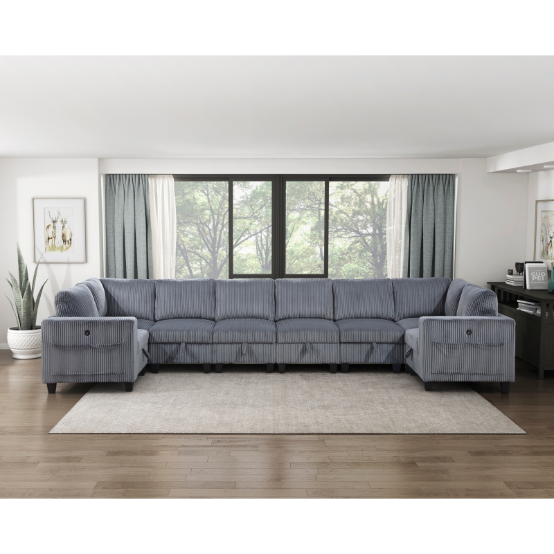 5-Piece Modular Sectional with Storage Seats, Side Pockets, Charging ...