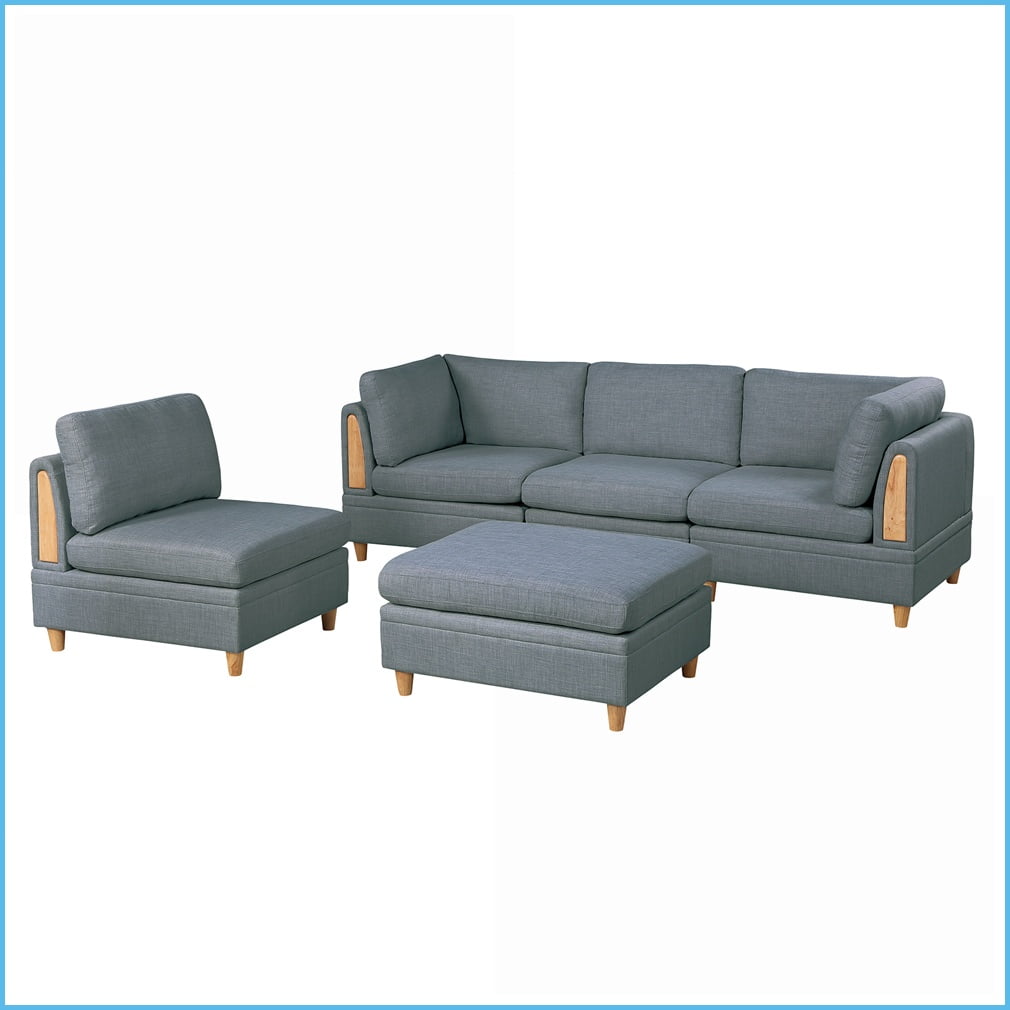 5-Piece Modular Sofa Set in Steel with Dorris Fabric Wood Frame ...