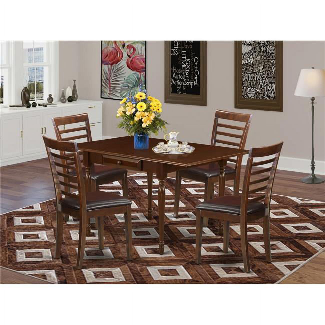 5 Piece Monza Dining Room Table Set - Mahogany - Walmart.com