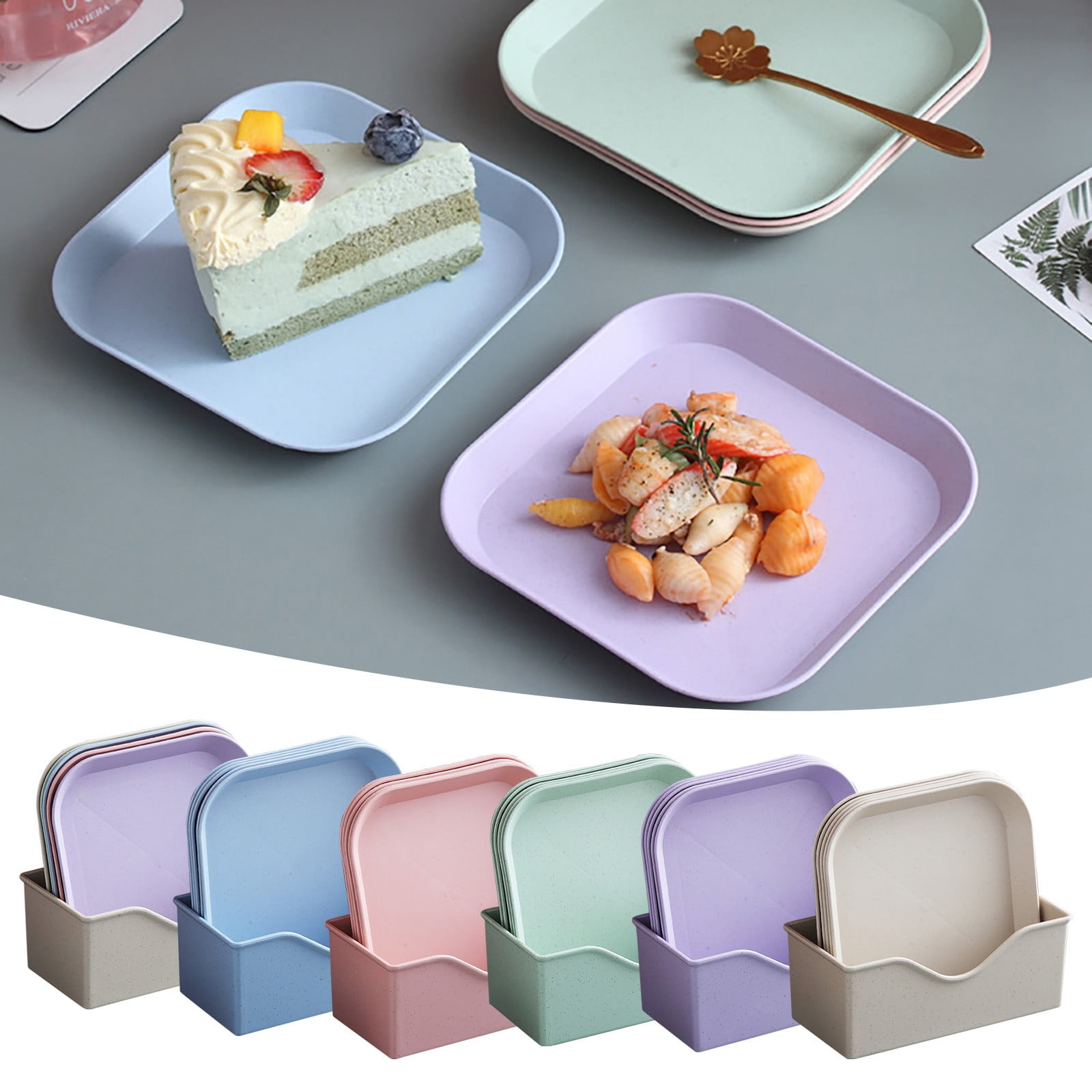 VBXOAE 5-Piece Multi-Color Snack Plate Set,Disposable Plastic Dessert ...
