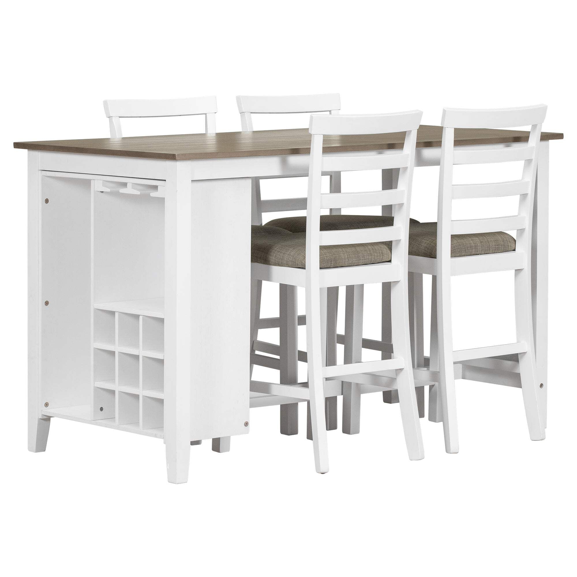 5 Piece Multi Functional Rubber Wood Counter Height Dining Set With ...