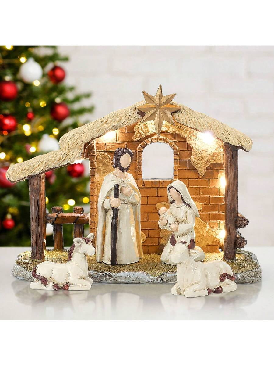 5-Piece Nativity Scene Set For Tabletop - Christmas Manger Decor For ...