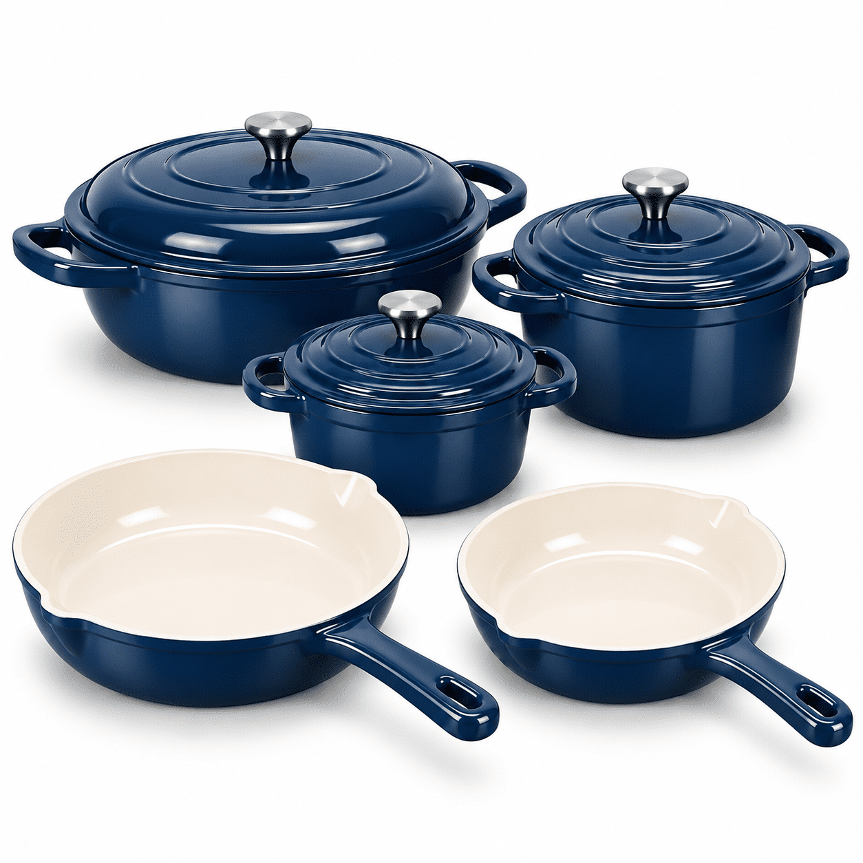 5-Piece Navy Blue Enameled Cast Iron Cookware Set - Walmart.com