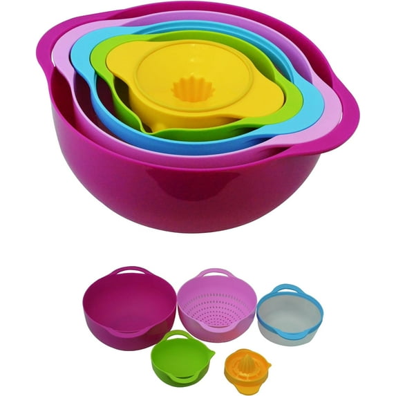 5-Piece Nesting Mixing Bowl Set with Colander, Sieve, Measuring Cup ...