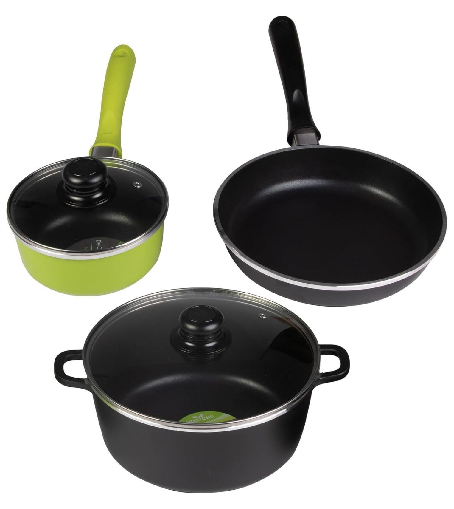 5-Piece Nonstick Cookware Set with Tempered Glass Lids, Ergonomic ...