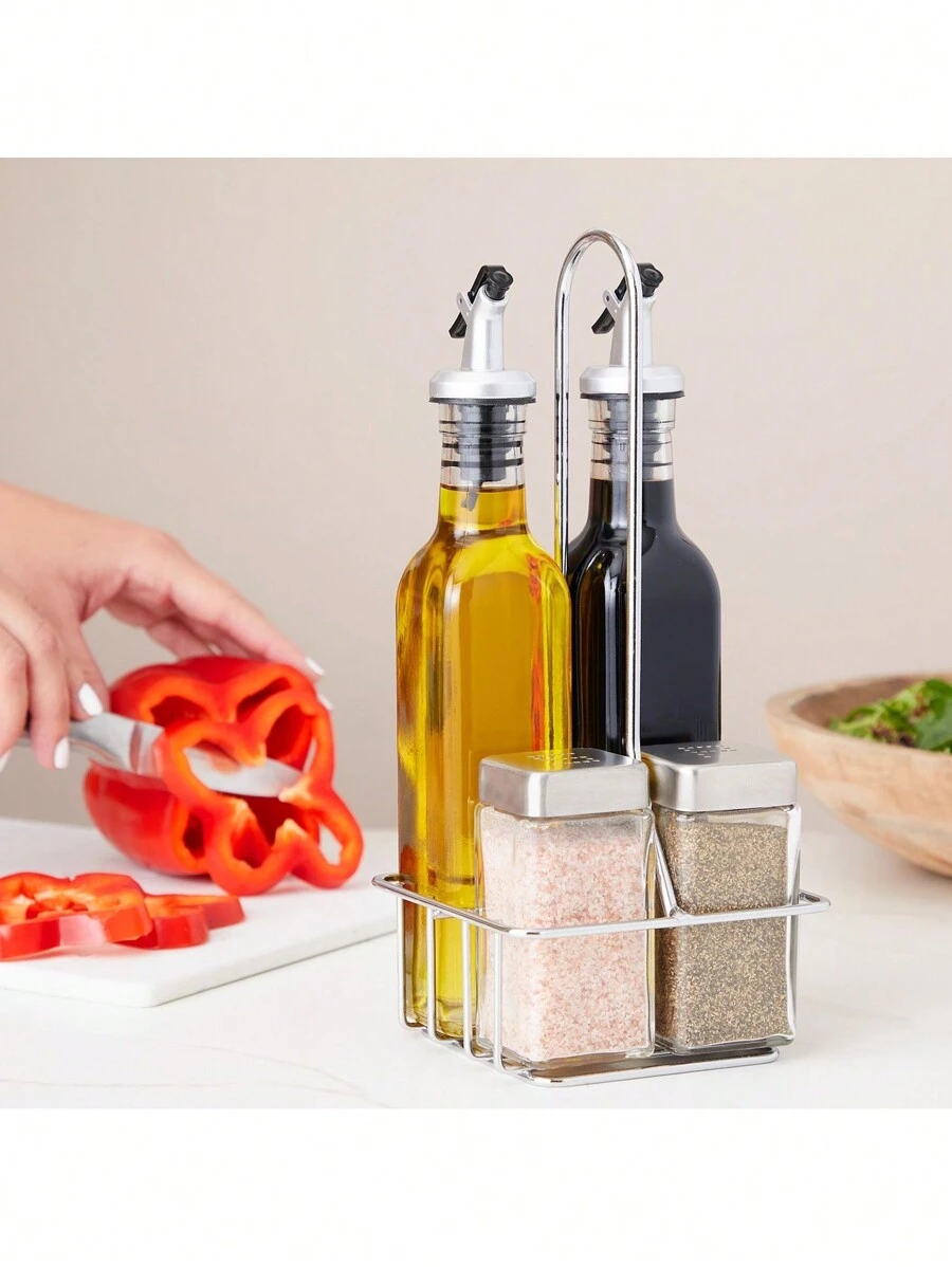 5-Piece Oil And Vinegar Dispenser Set With Caddy, 9-Ounce Dispensers ...