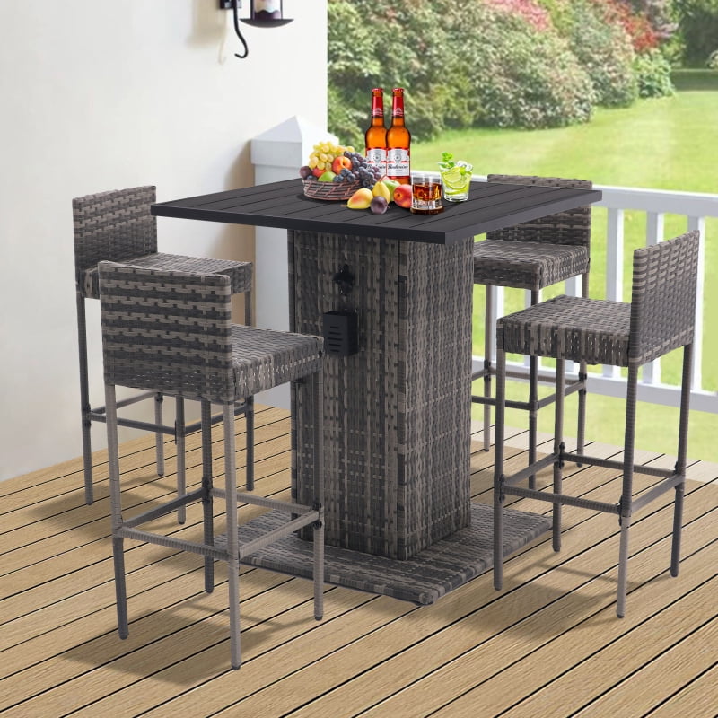 5-Piece Outdoor Conversation Bar Set,All Weather PE Rattan and Steel ...