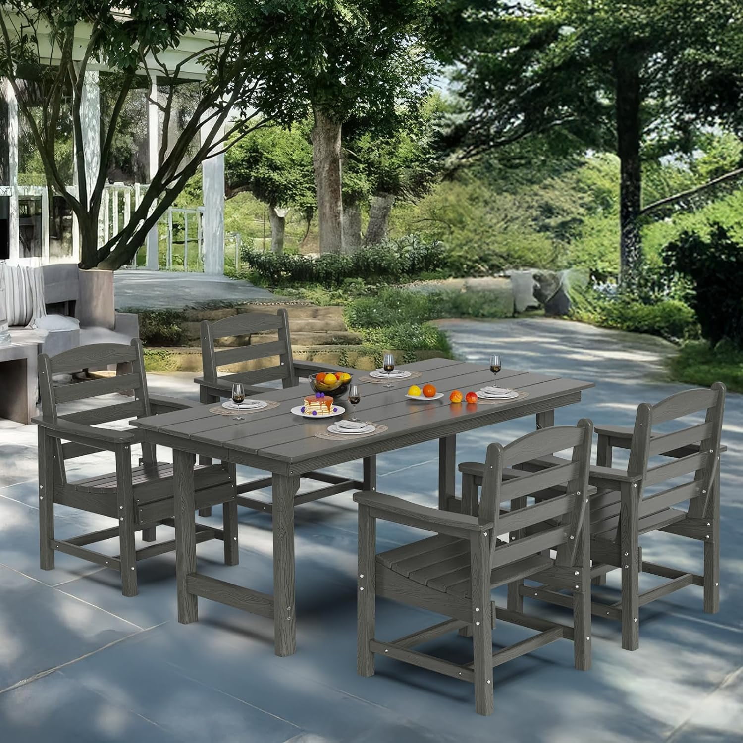 5-Piece Outdoor Dining Set, HDPE All-Weather Table & Chairs with Hole ...
