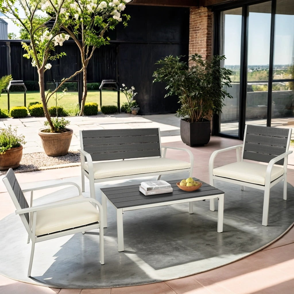 5-Piece Outdoor Patio Furniture Set, All-Weather PE Steel Frame Patio ...