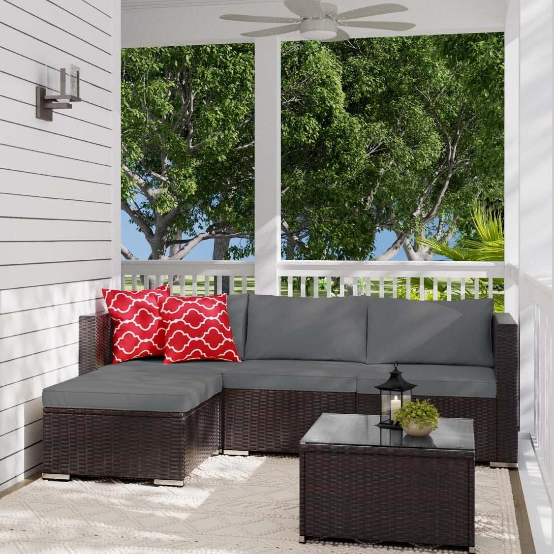 Patio Furniture Set Clearance, Lofka 5 Piece Outdoor Sectional Furniture Chair Set with Cushions ...