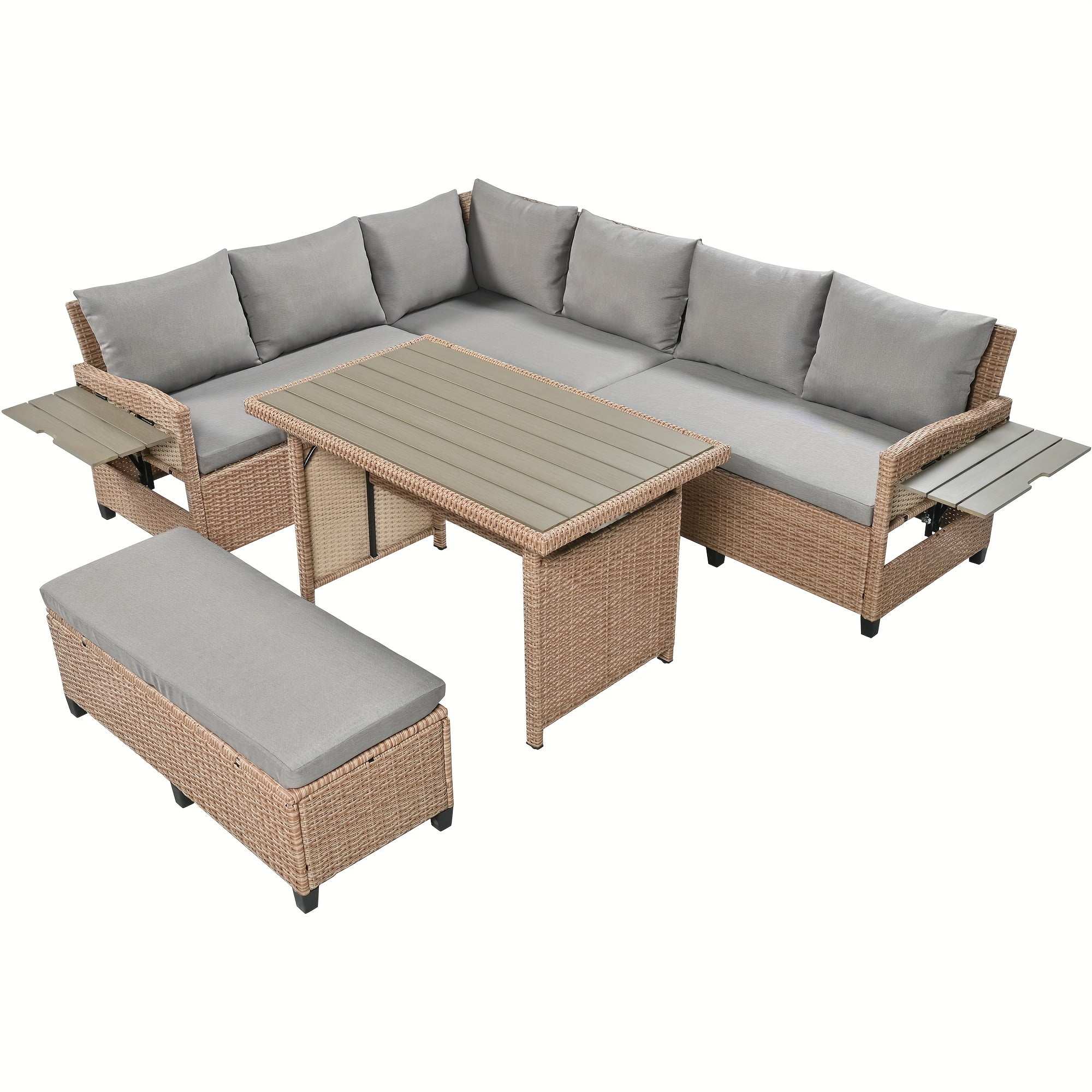 5-Piece Outdoor Patio Rattan Sofa Set, Sectional PE Wicker L-Shaped ...