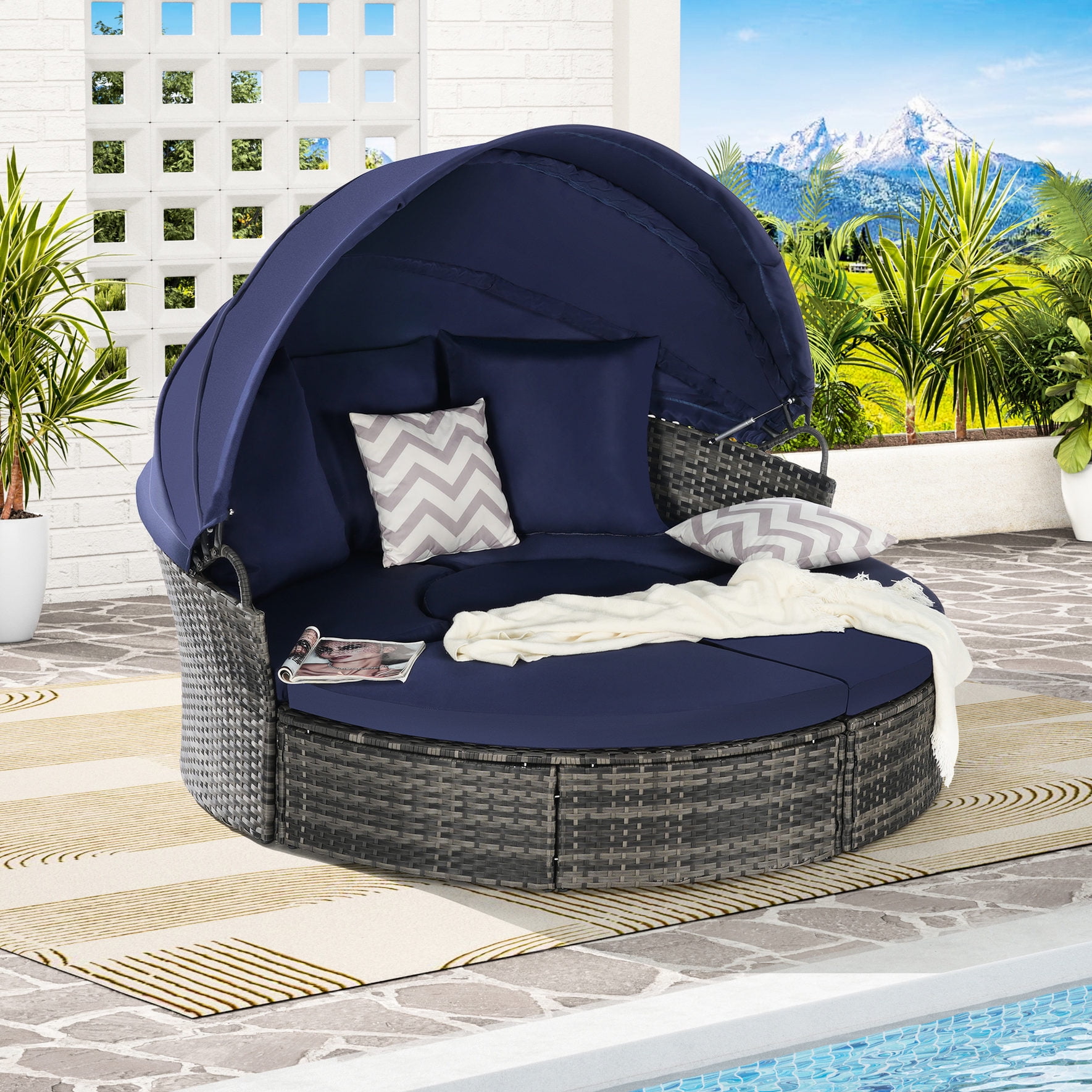 5-Piece Outdoor Wicker Furniture / Sturdy Steel Framing, 3.15-Inch ...
